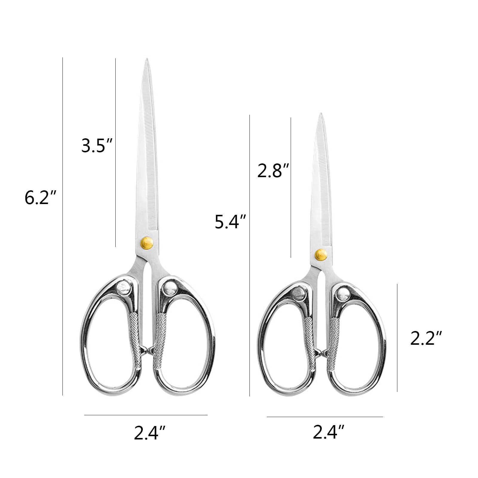 SMAROICE 2-Pack (6.2" & 5.4")Gold Scissors for Office Stainless Steel Office Scissors for desk, Multipurpose Scissors for Home Office School