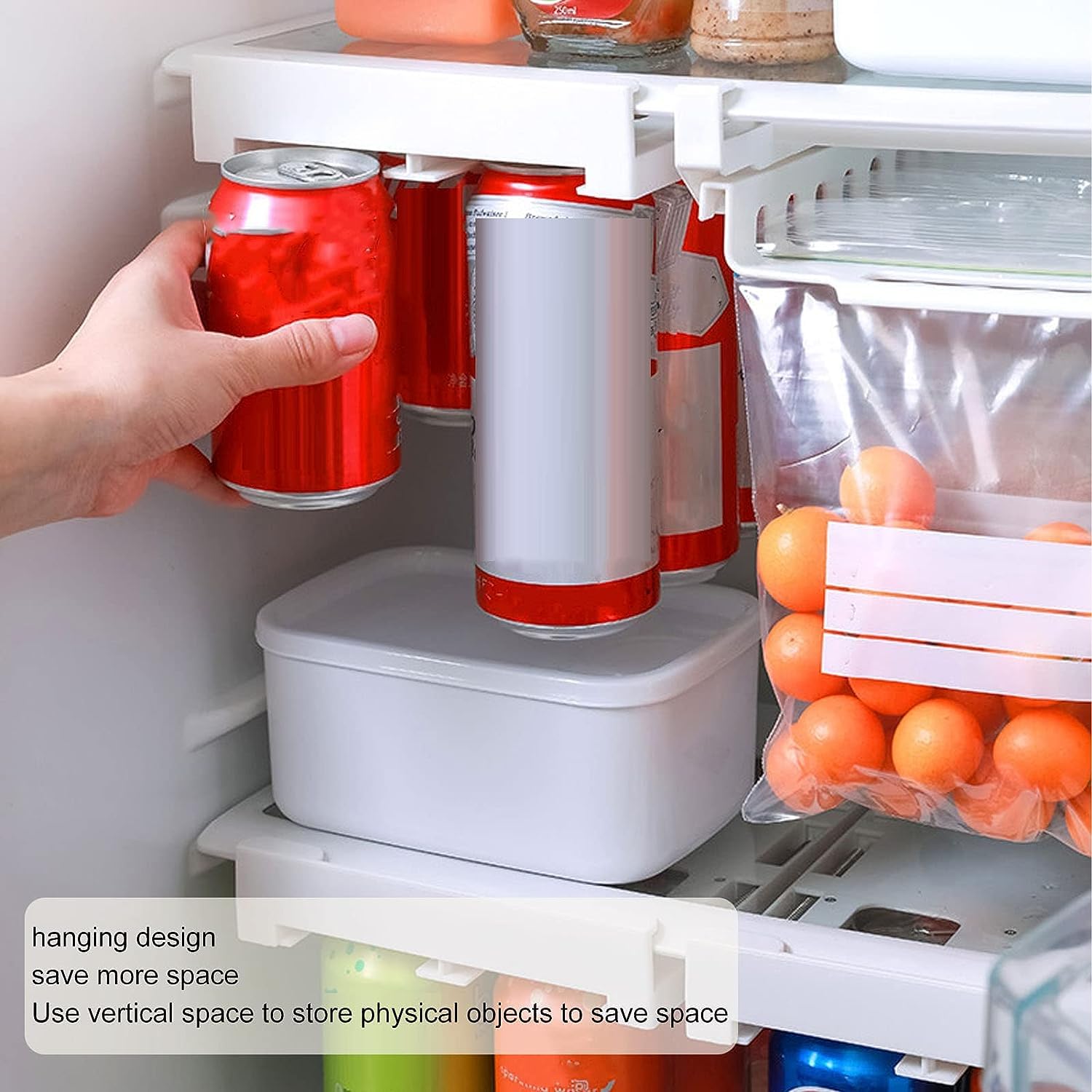 Soda Can Dispenser Rack for Refrigerator,Hanging Soda Can, Soda Can Organizer Holder for Refrigerator- Holds 8 Soda Cans 12Oz 16Oz