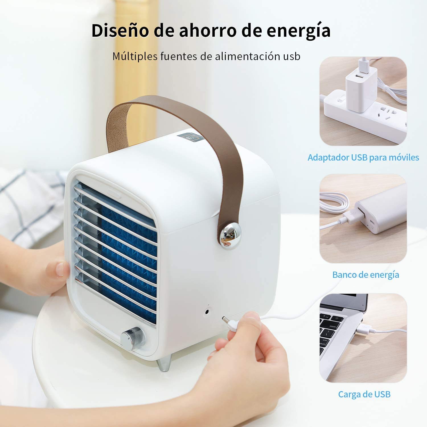 SmartDevil Portable Air Conditioner Fan, USB Small Desk Air Cooler Fan with Night Light, Adjustable Wind Direction Personal Cooling Fan, Built-in Ice Tray, for Home, Office, White