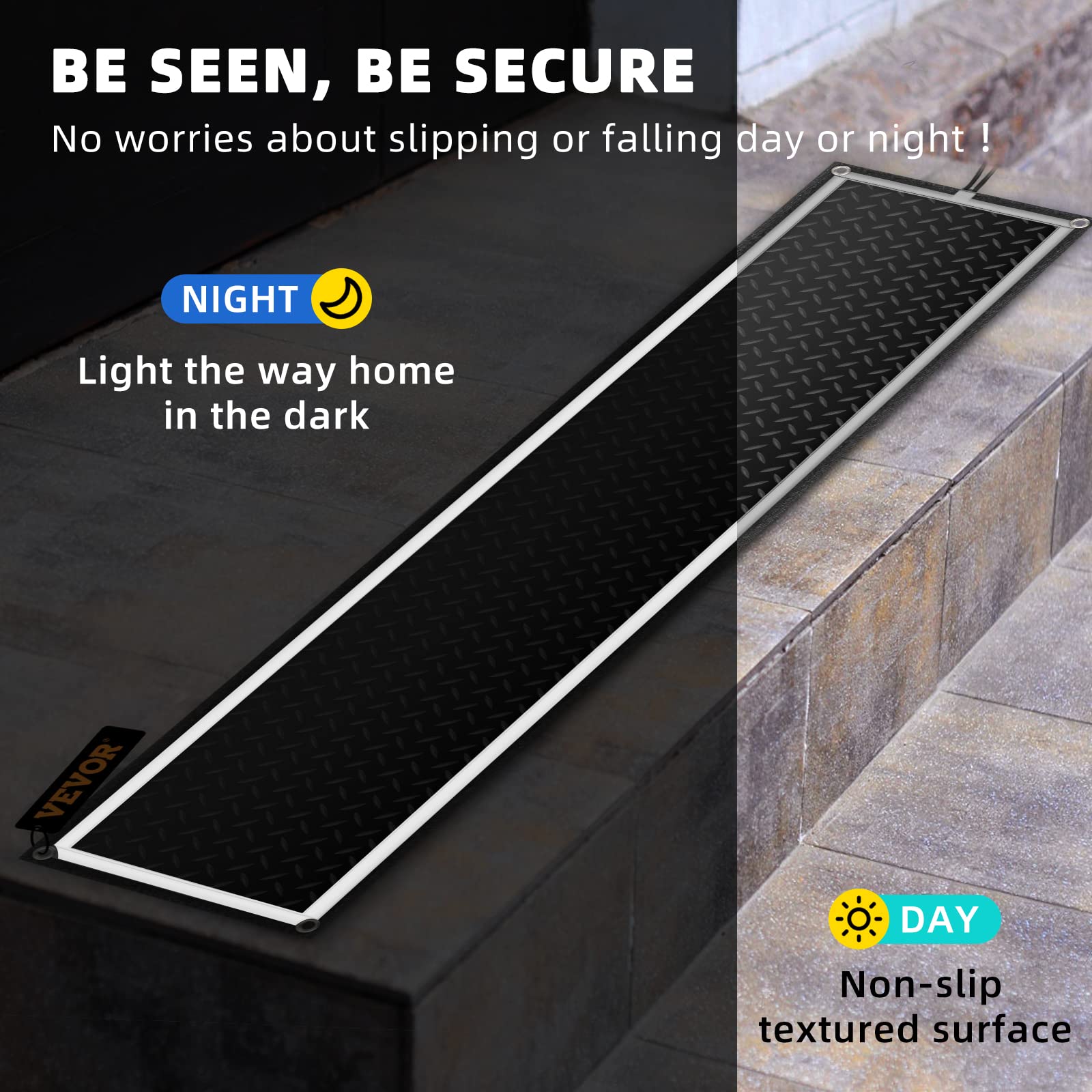 VEVOR Snow Melting Mat, 10 x 48 inch, 3 in/h Speed, Heated Outdoor Doormat for Winter Stairs, No-Slip Rubber with Plug, Power Cord, Outlet Timer, Reflective Strip, Velcro, Ground Stake, 10β x 48"