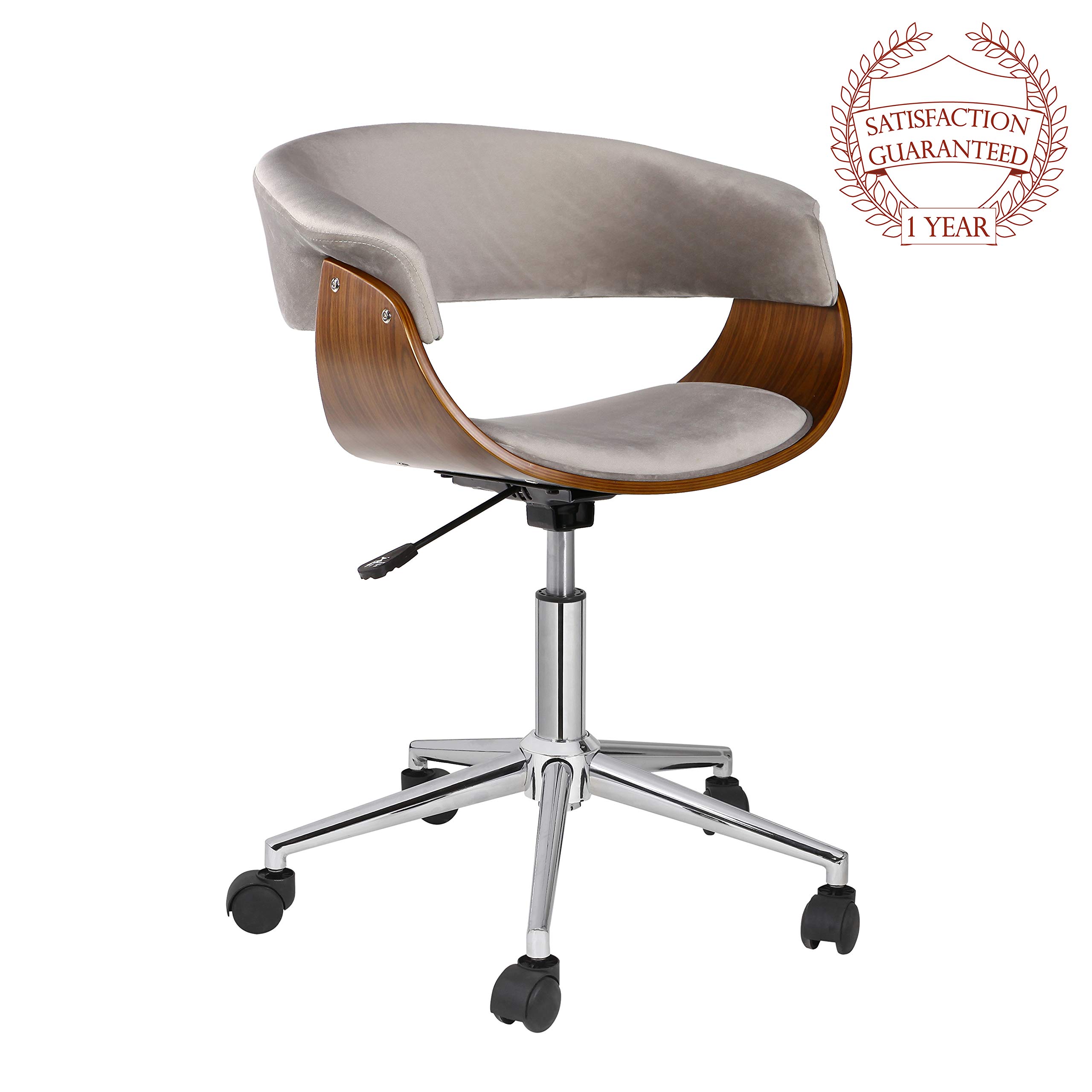 Porthos Home Isla Adjustable Office Chair With 360° Swivel, Suede Upholstery And 5-star Chrome Base With Roller Caster Wheels, Suitable for Studios And Small Offices