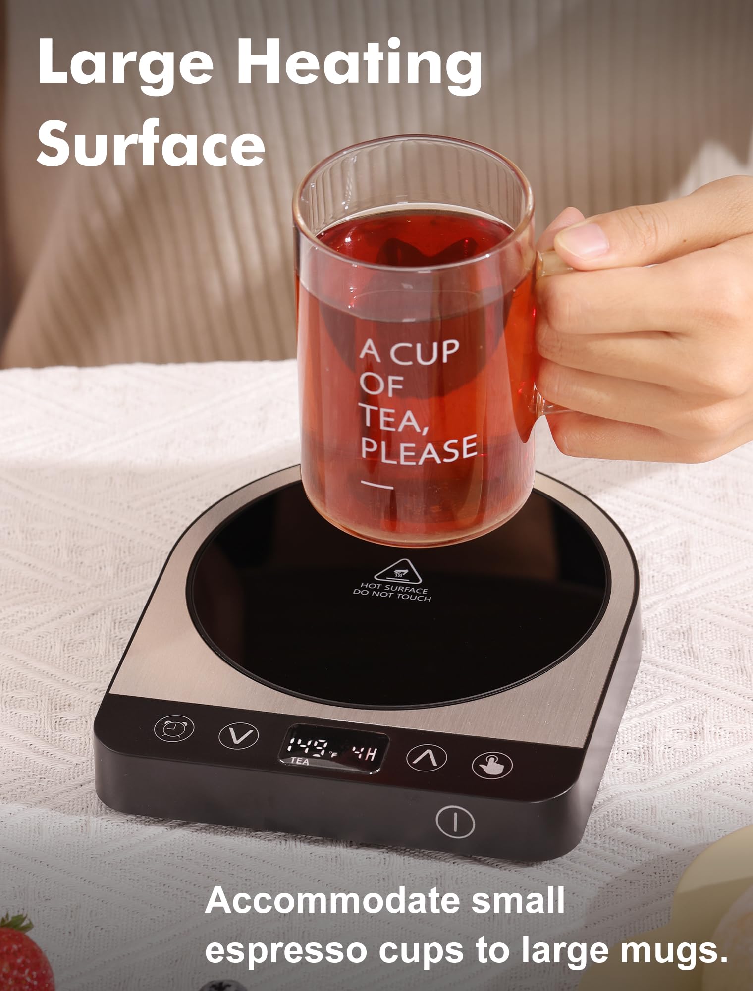 Rigstne Coffee Mug Warmer - 50W Mug Warmer for Desk, Coffee Cup Warmer Fast Heating, Candle Warmer Plate for Travel, Office and Home, 15 Temp Settings, Black