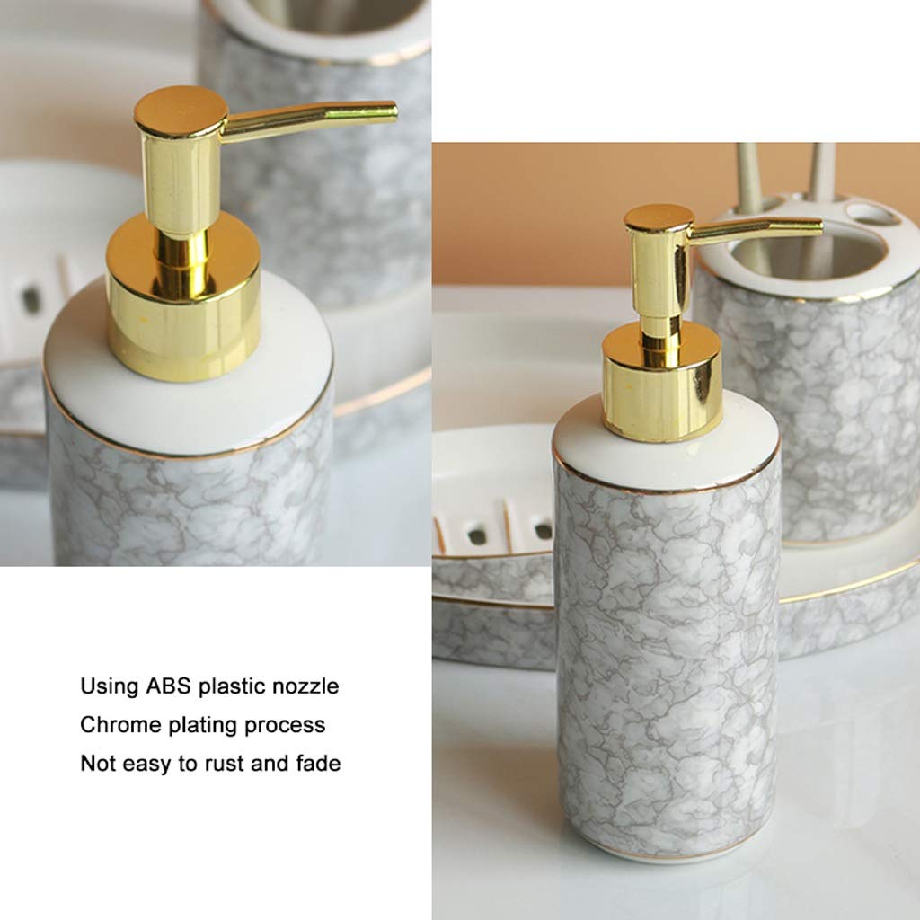 Soap Dispenser Creative Home 6-Piece Accessories Set Including Soap Soap Dispenser Toothbrush Holder Soap Dish Mug and Ceramic Practical Tray Fashion Home Decoration Gift Soap Dispen (Brown B)