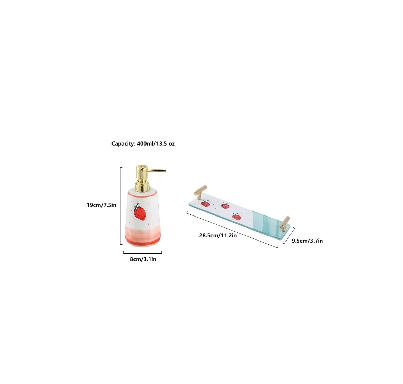 Soap Dispenser Soap Dispensers 3 Pack Ceramic Soap Dispenser Set with Ceramic Tray Strawberry Pump Dispenser Bottles 400ml/13.5 oz Bathroom