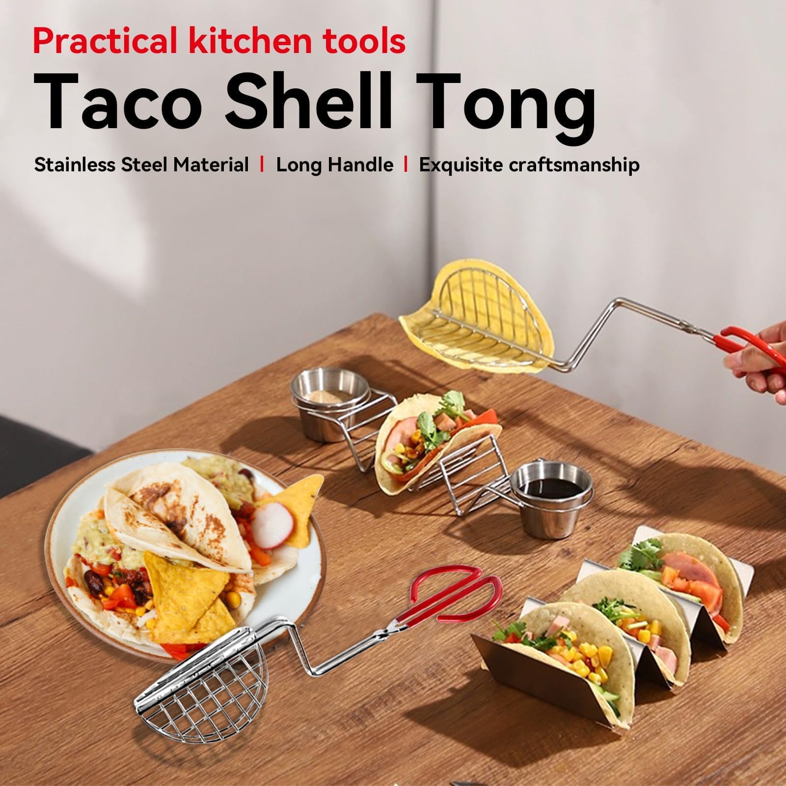Taco Shell Maker, 34cm Taco Maker Tongs Stainless Steel Taco Press Taco Shell Mold for Taco Shell Frying Taco Shell Maker for Making Homemade Taco Shells