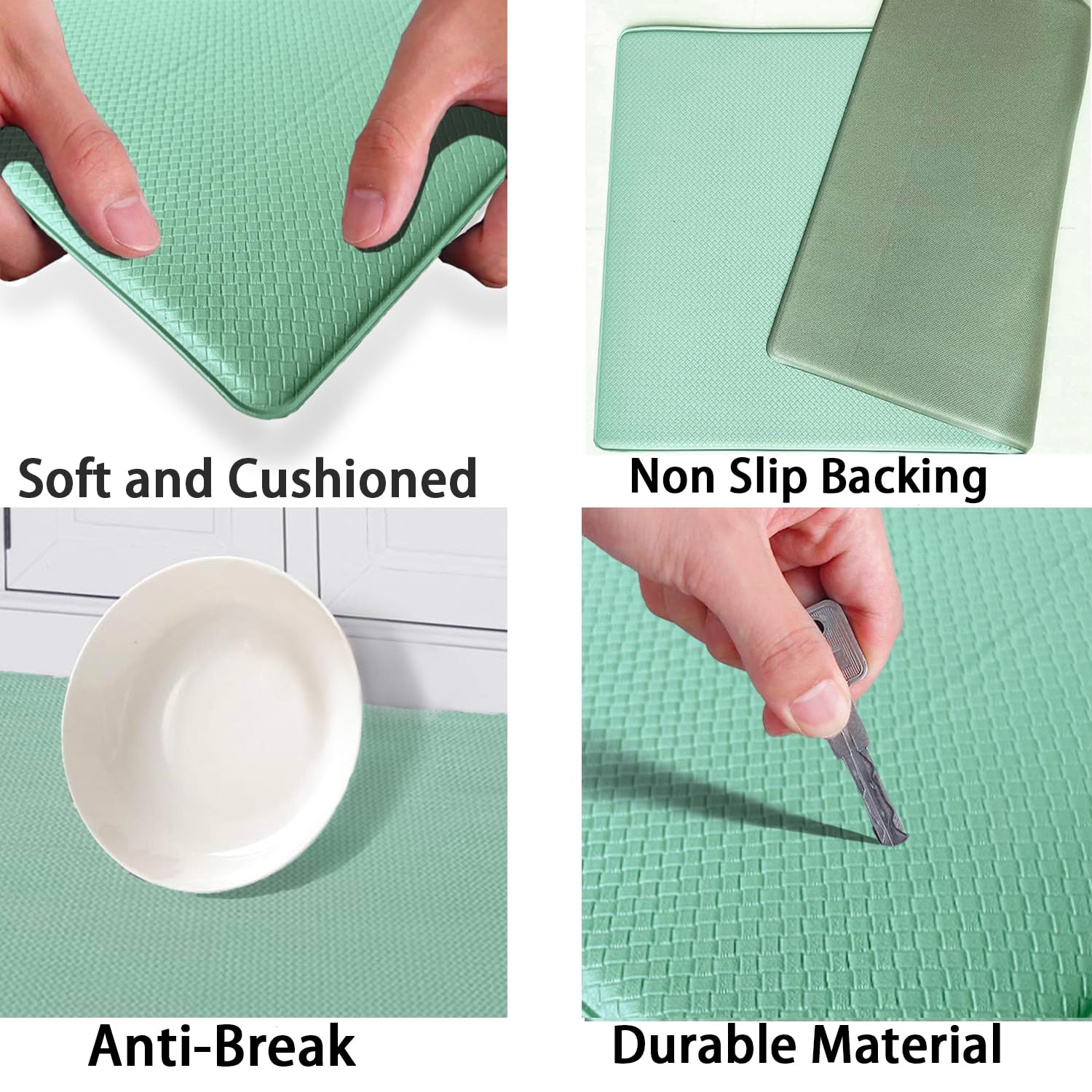 UPHTEH Anti Fatigue Kitchen Mats for Floor 2 Piece Set,17.32 * 28.74 and 17.32 * 46.25,Non Slip Waterproof Kitchen Mats and Rugs Ergonomic Comfort Mat for Kitchen,Home,Office,Sink,Laundry Room (green)