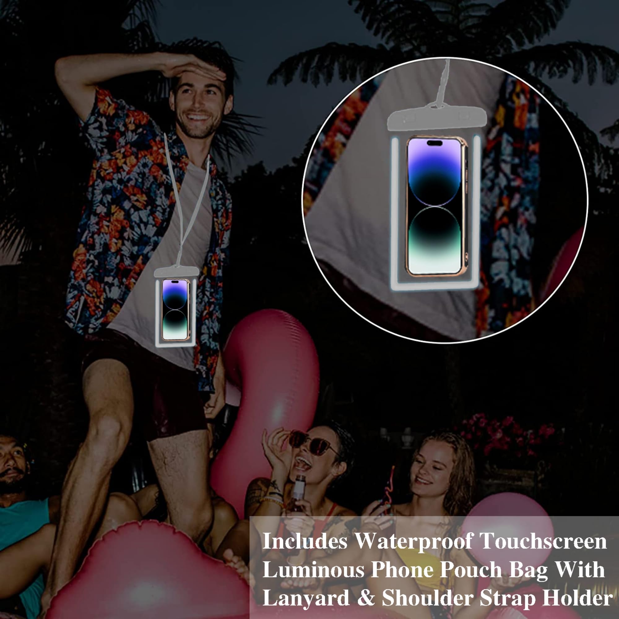 Sogrand for iPhone 14 Pro Case 3 in 1 with Screen Protector Anti Blue Light and Waterproof Phone Pouch W/Strap & Lanyard Car Magnetic Kickstand Ring Stand Shockproof Luxury Cute for Women Men (White)