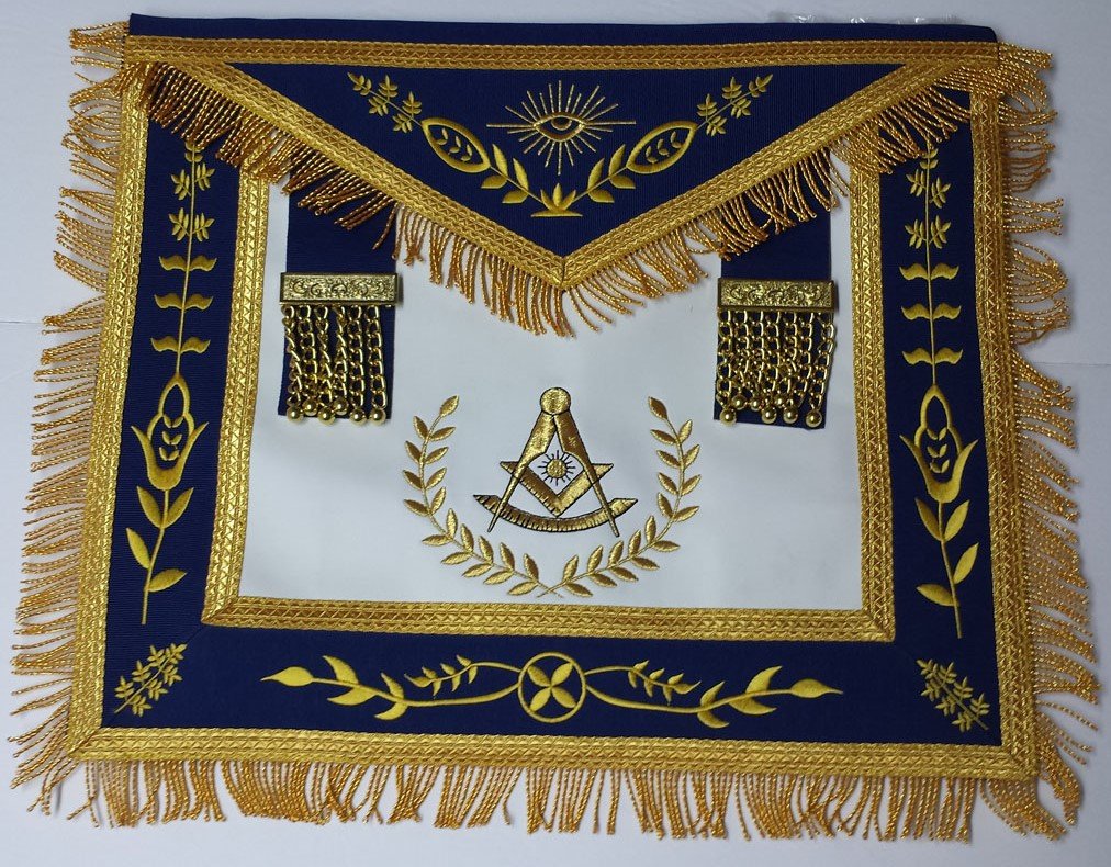 Zest4Canada Past Master Royal Blue Apron Gold Embroidered with Fringe