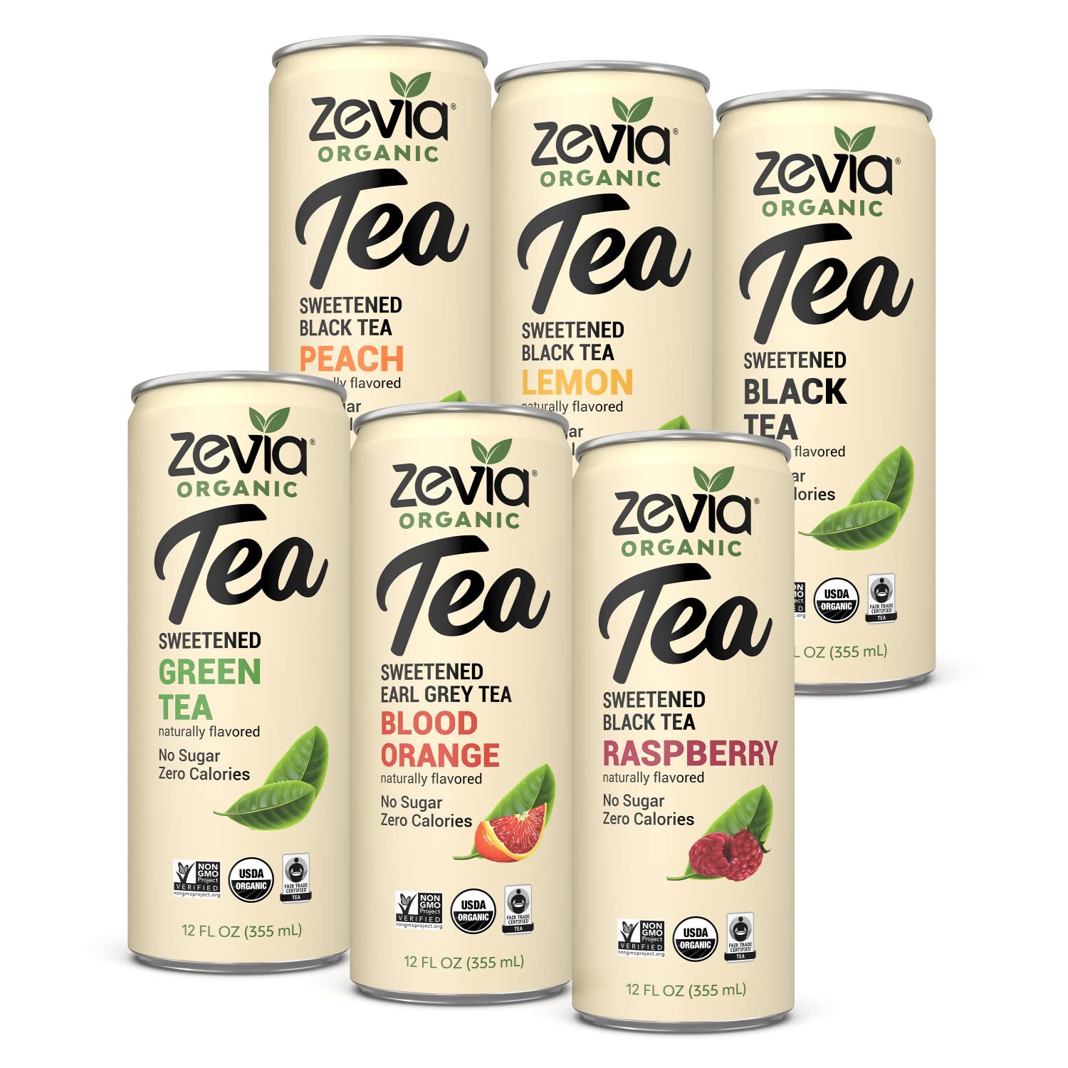 Zevia Organic Sugar Free Iced Tea, Tea Time Variety Pack, 12 Ounce Cans (Pack of 12)