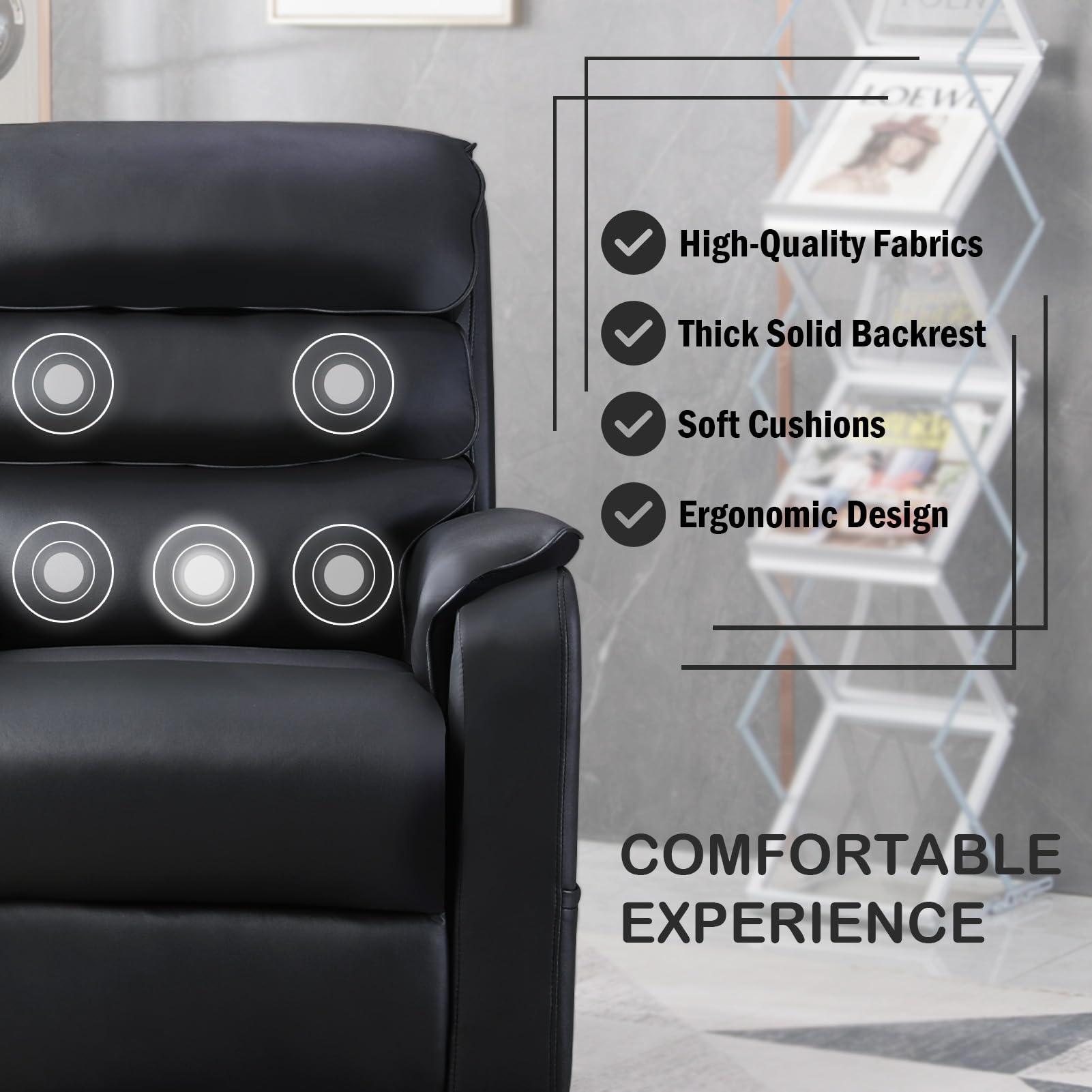 Power Lift Recliner Chair for Adults, Ergonomic Lift Chairs for Elderly, Adjustable Positions PU Leather Home Theater Seating, Black