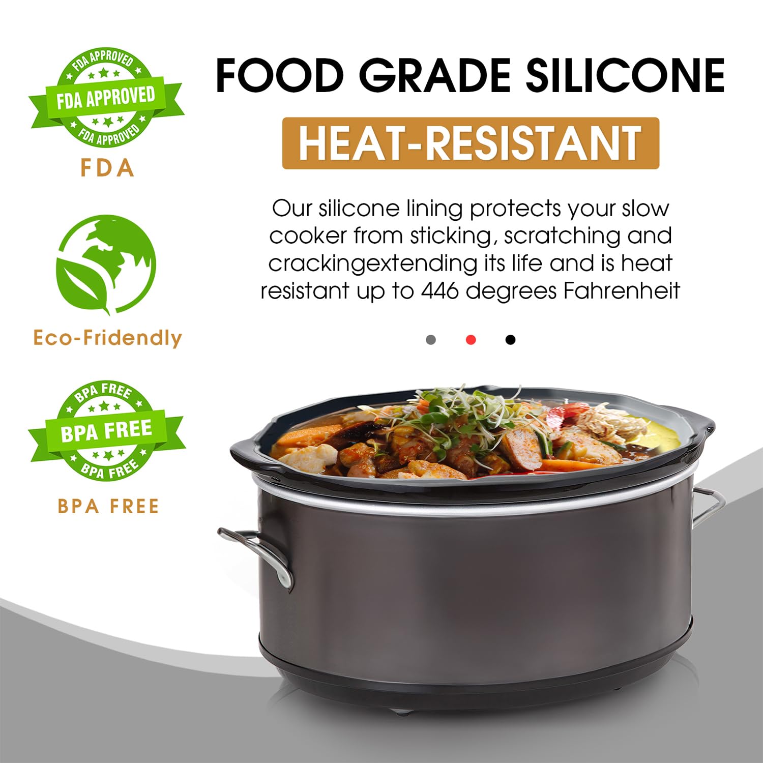 Slow Cooker Divider Liner fit 4-5 QT Crockpot, Reusable & Leakproof Silicone Crockpot Divider, Dishwasher Safe Cooking Liner for 4-5 Quart Pot,BPA Free, 2PCS Bundle, Grey
