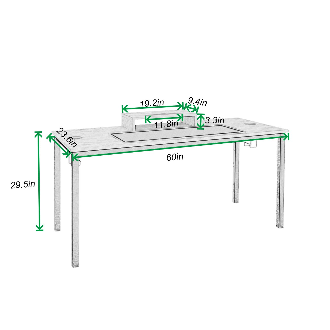 SogesHome 60 inch Desk Computer Desks Gaming Desk Long Desk Writing Table Home Office Workstation with RGB Mouse Pad, Headset Hooks and Cup Slot, Black, NSDUS-AC14CB-Pro-E1-152.4