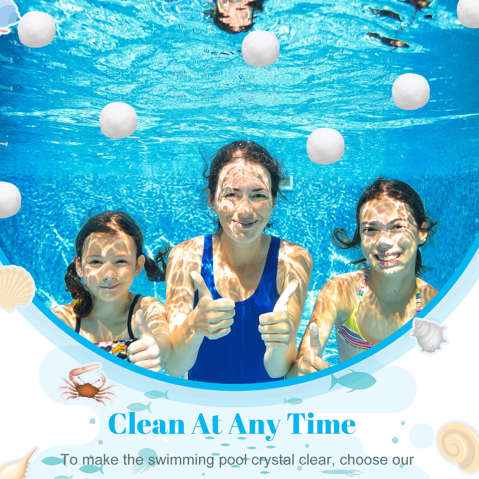 Zubebe 4.6 lbs Pool Filter Media Balls Fiber Filter Media for Swimming Pool Sand Filters and Bath Center Bathtubs Spas Aquarium Grime Cleaning Scum