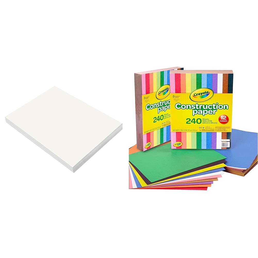Prang (Formerly SunWorks) Construction Paper, White, 9" x 12", 100 Sheets & Crayola Construction Paper, 240 Count, Bulk School Supplies for Kids, 2-Pack School Paper