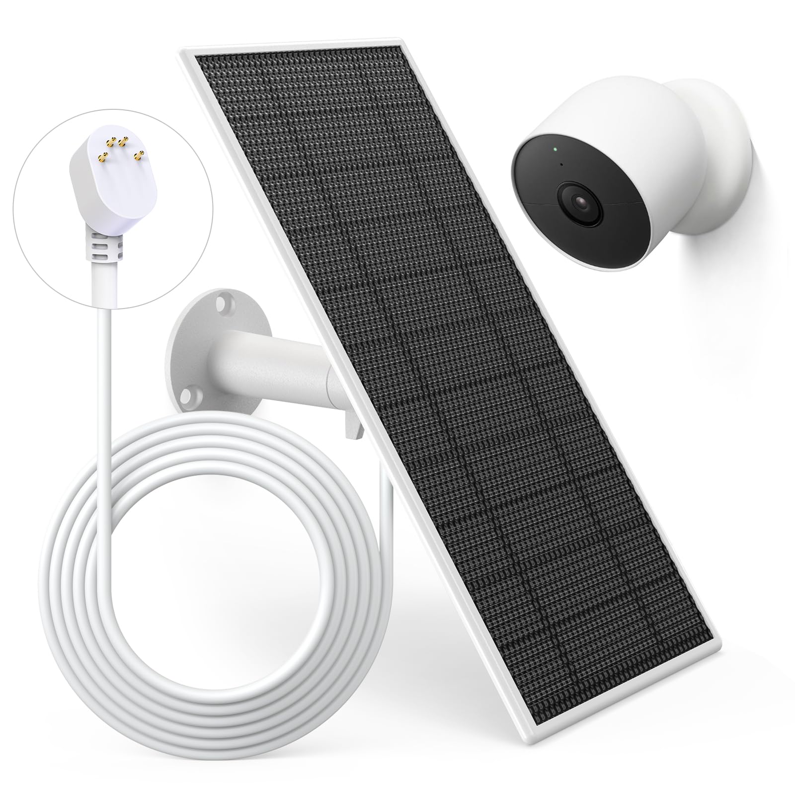 Solar Panel Charger for Google Nest Camera Outdoor and Indoor (Battery Version), 5V 5W Nest Cameras Solar Panel with 13.1Ft Fast Charging Cable, IP65 Waterproof Solar Power Made for Google Nest