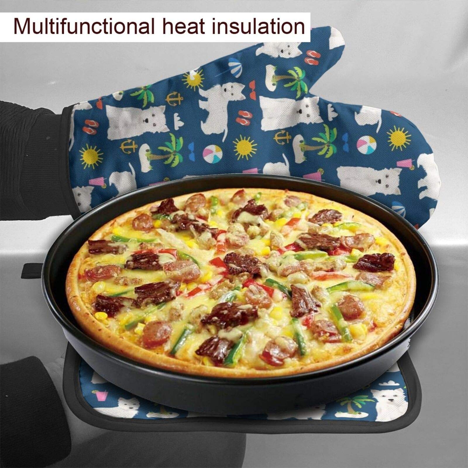 Westie Dogs Beach Summer Tropical Oven Mitts and Pot Holders Set Kitchen Gift Set for Kitchen Cooking Baking, BBQ