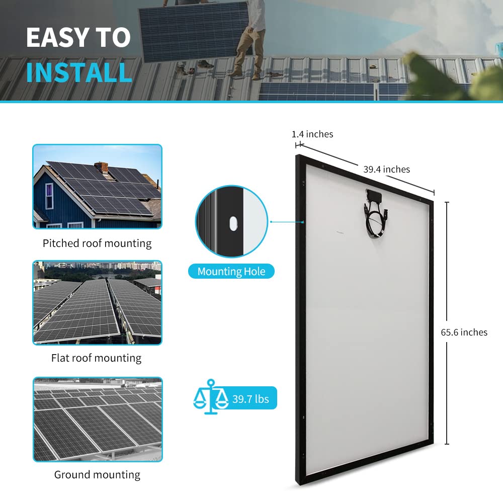 Renogy 4pcs Solar Panel Kit 320W 24V Monocrystalline On/Off Grid for RV Boat Shed Farm Home House Rooftop Residential Commercial House,4 Pieces