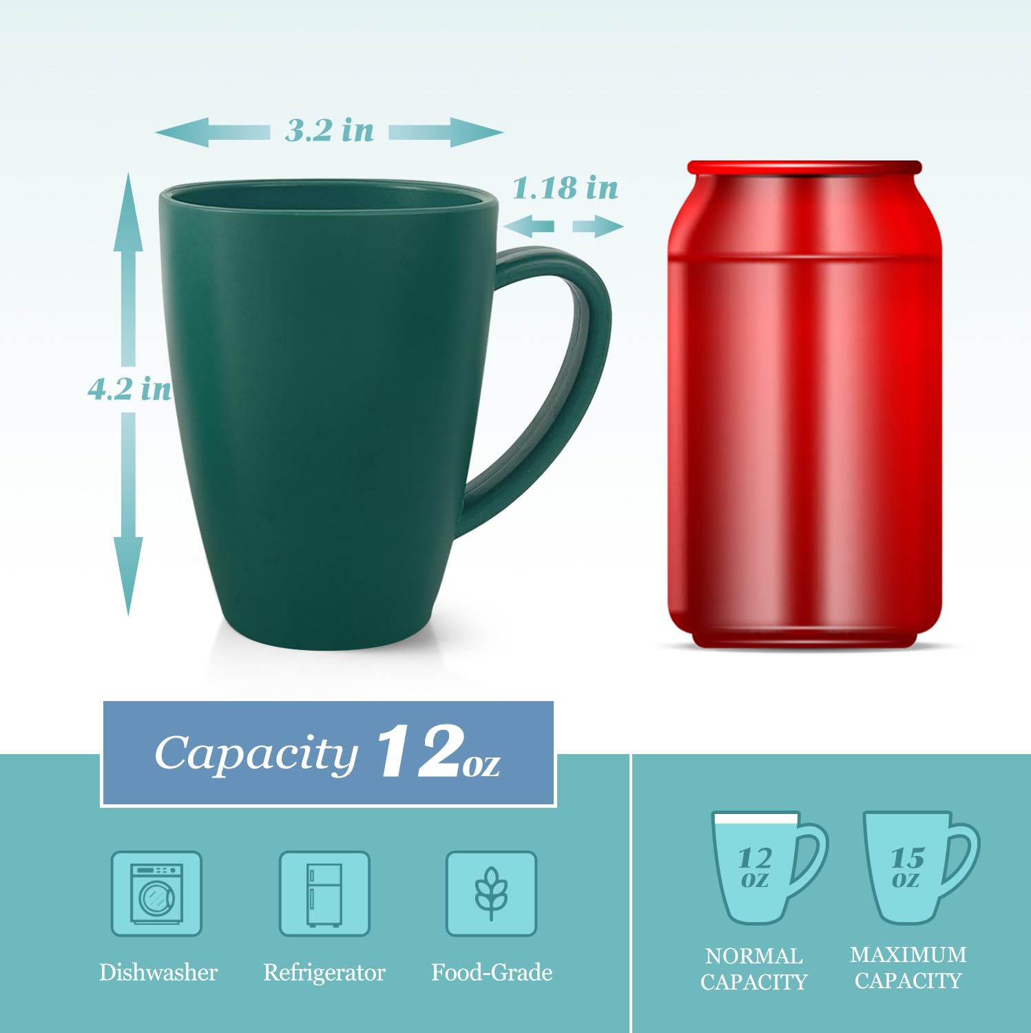 Teivio 12-Piece 13.5oz Lightweight Durable Water Tumblers, Unbreakable Wheat Straw Stackable Drinking Cups For Smoothies,Water, Wine, Beer Etc. Drinks, Dishwasher Safe, Multicolor