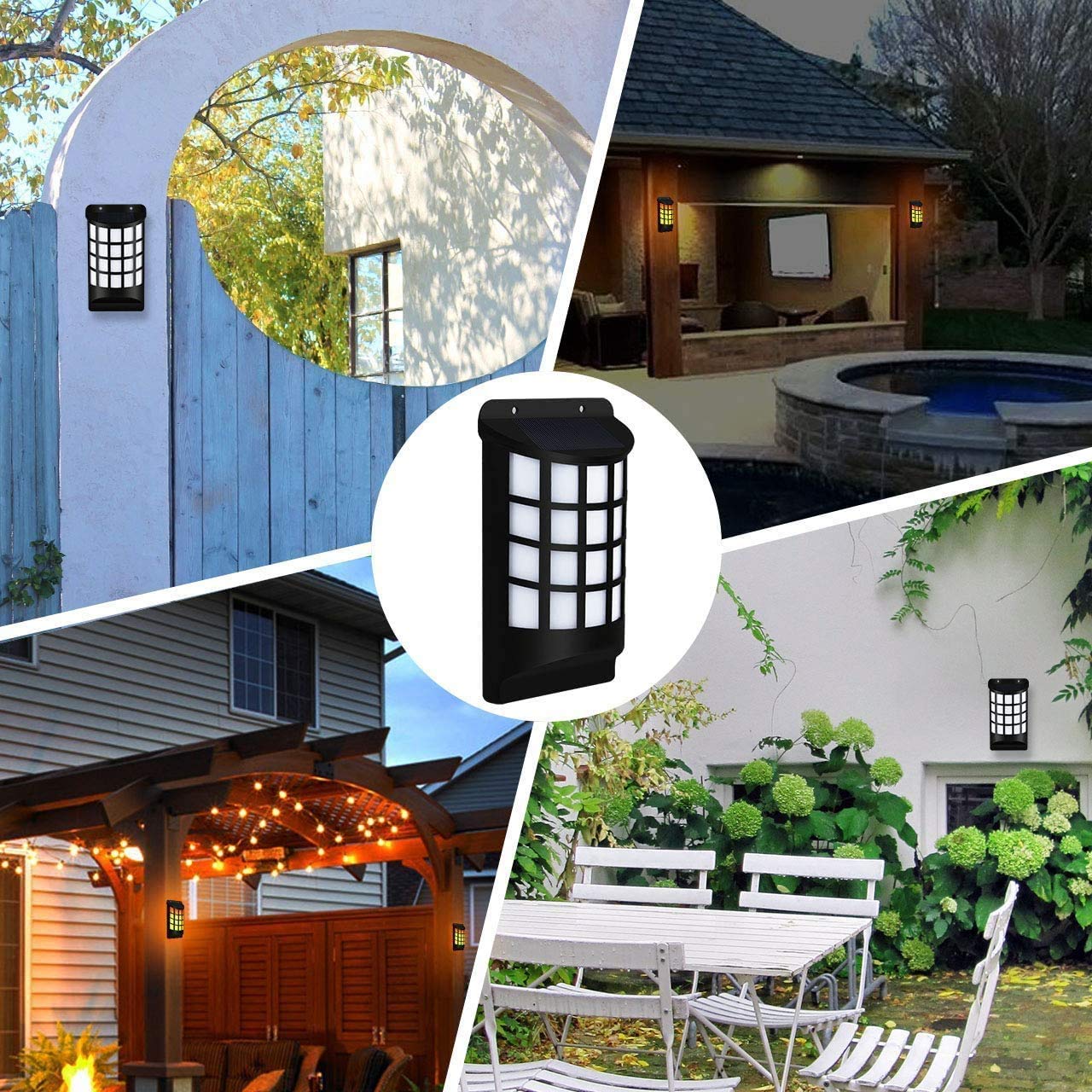 Solar Flame Lights Outdoor Waterproof Flickering Flame Solar Lights Dark Sensor Auto On/Off 66 LED Solar Powered Wall Mounted Night Lights Lattice Design for Garden Pathway Patio Deck Yard (4Pack)