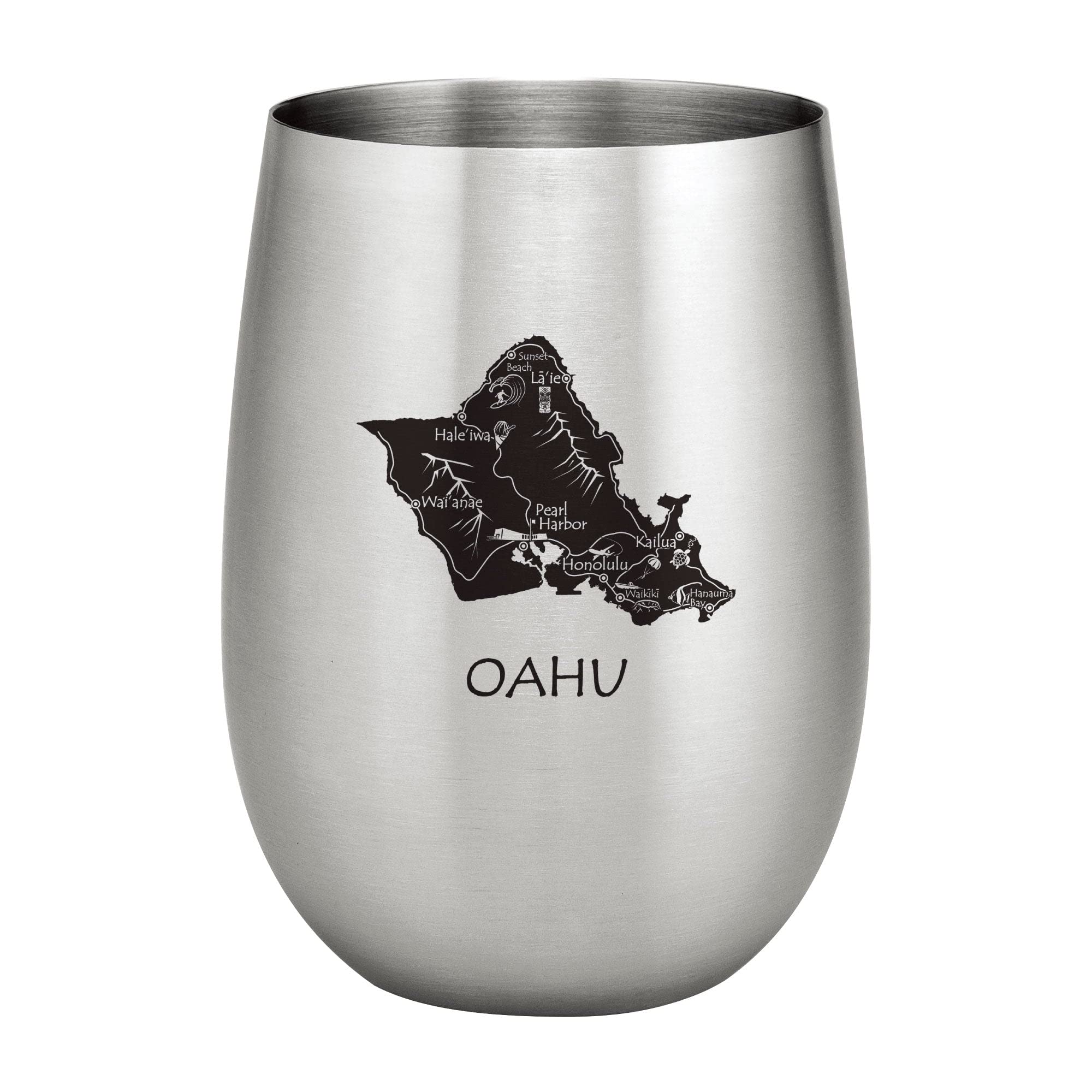 UPware 18/8 Stainless Steel 15 oz. Stemless Wine Glass, Unbreakable and Shatterproof Metal, for Wine and Beverage (Hawaii Oahu Island)