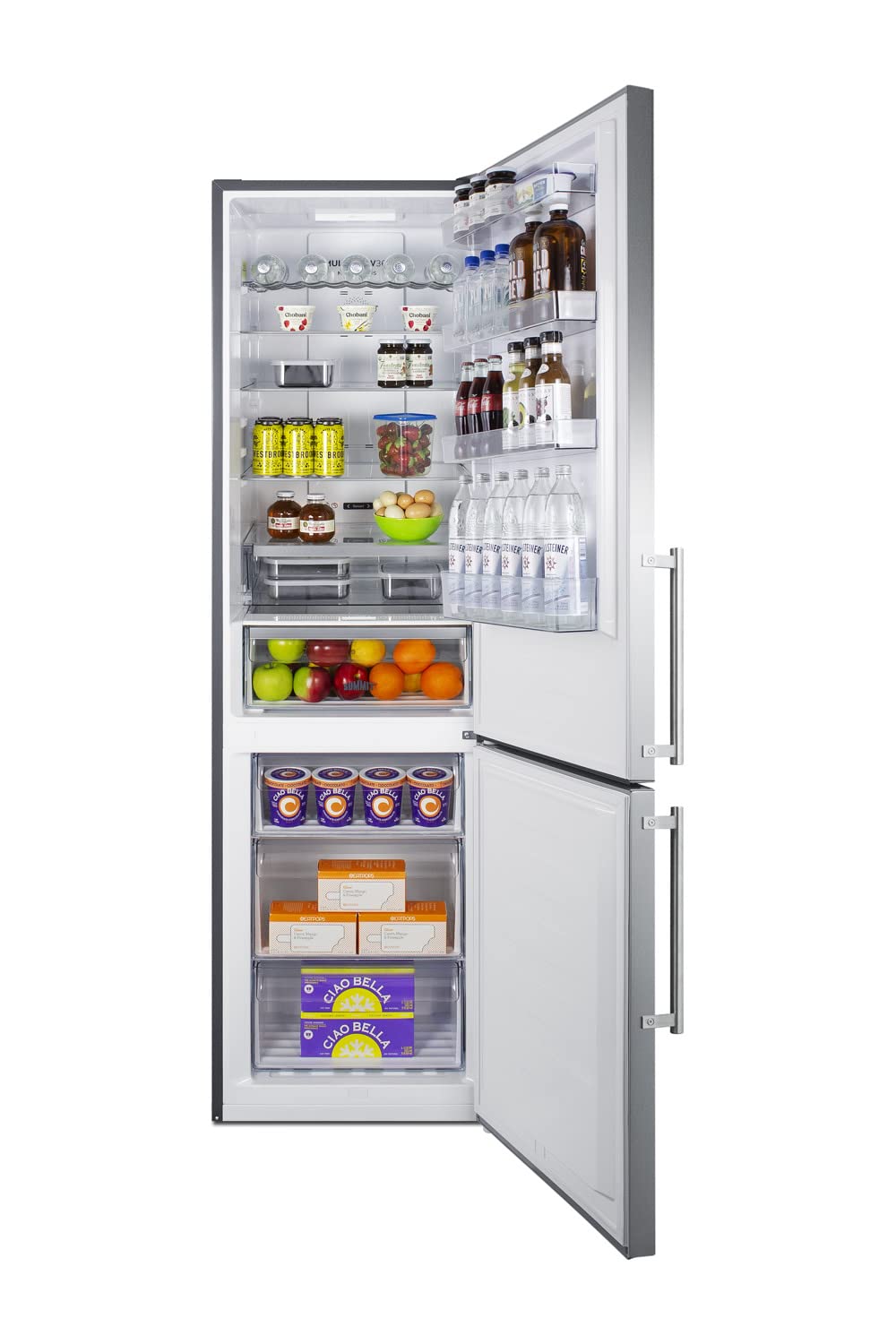 Summit Appliance FFBF181ES2 24" Wide Bottom Freezer Refrigerator with Stainless Steel Doors and Energy Star Certified Performance, Platinum Cabinet
