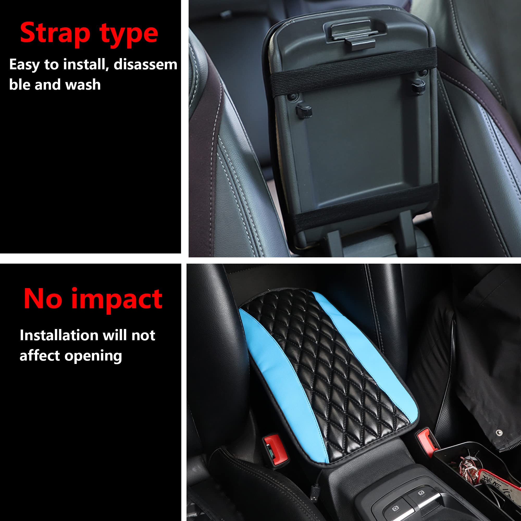 NHHC Car Center Console Pad,Comfortable PU Leather Car Armrest Cushion,Waterproof and Anti-Scratch Car Interior Accessories Universal for SUV/Truck/Car (Blue)