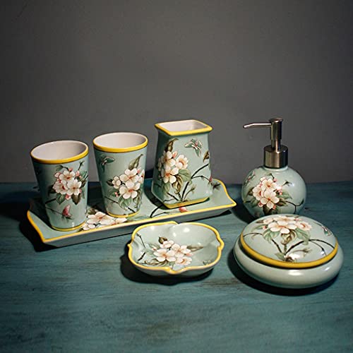 Soap Dispenser Ceramic Bathroom Accessories Set of 7 Complete, High-end Bathroom Kit Soap Dispenser Toothbrush Holder Mouthwash Cup Soap Dish Storage Box and Tray Bathroom Soap Dispenser