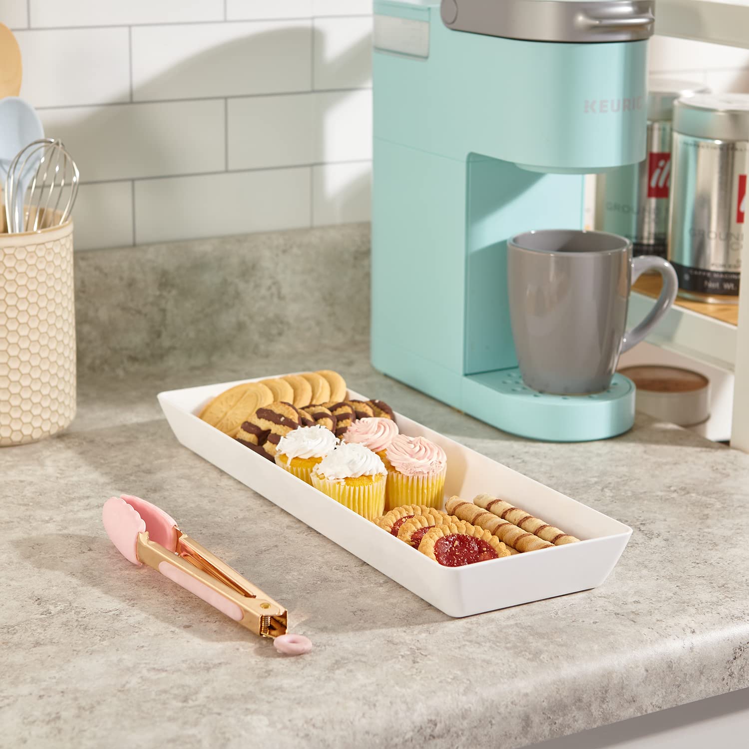 US Acrylic Avant White Plastic Serving Trays (Set of 4) 15β x 5β | Narrow Reusable Rectangular Party Platters | Serve Appetizers, Fruit, Veggies, & Desserts | BPA-Free & Made in USA