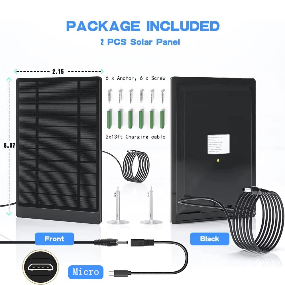 Solar Panel for Wireless Security Camera, Waterproof Solar Panel Compatible for Nest, Ring Stick Up Cam Battery and Ring Spotlight Cam Battery 5V 4.5W( 2PCS)