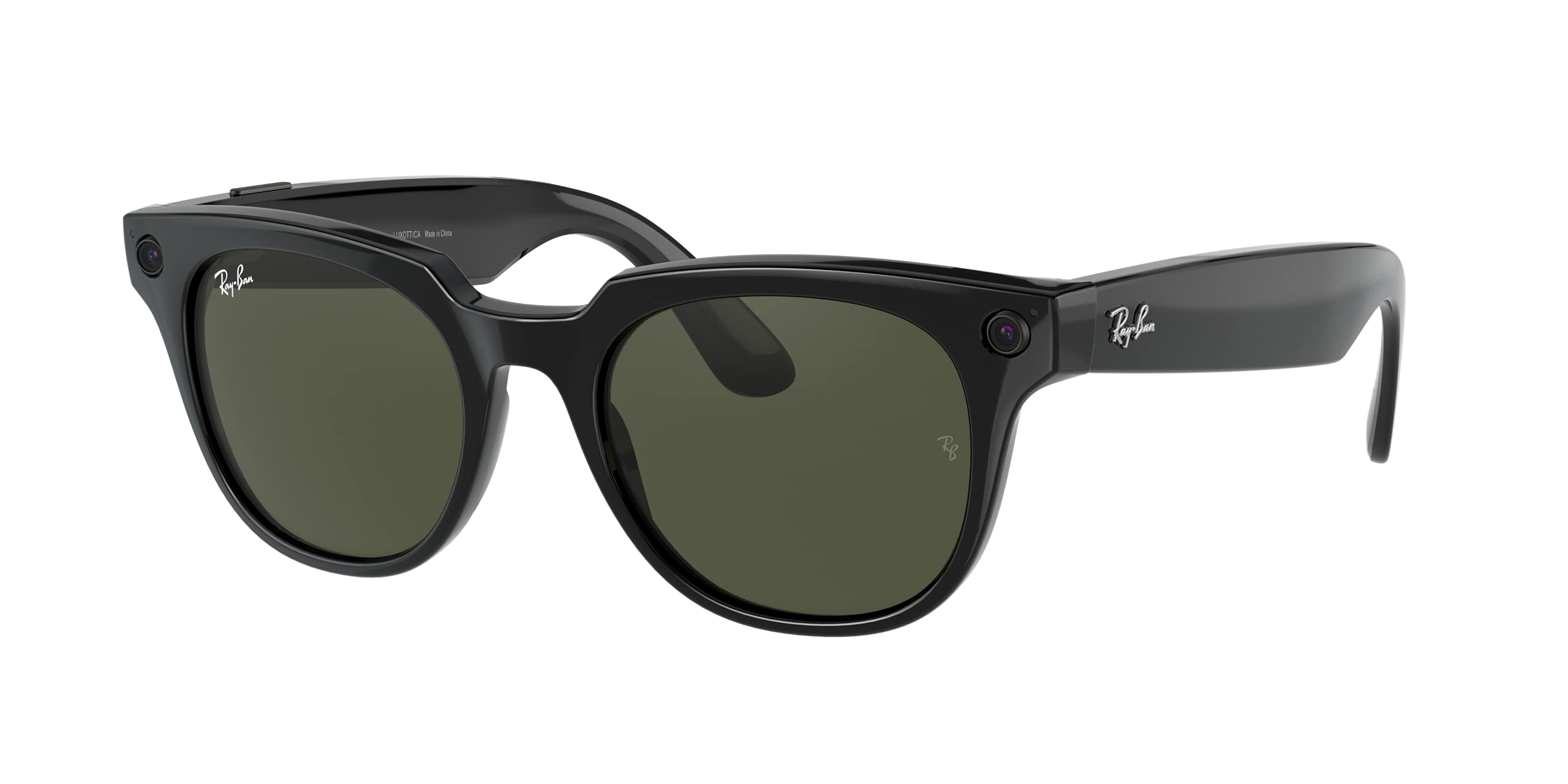 Ray-Ban Stories | Meteor Square Smart Glasses, Shiny Black/Green, 51 mm