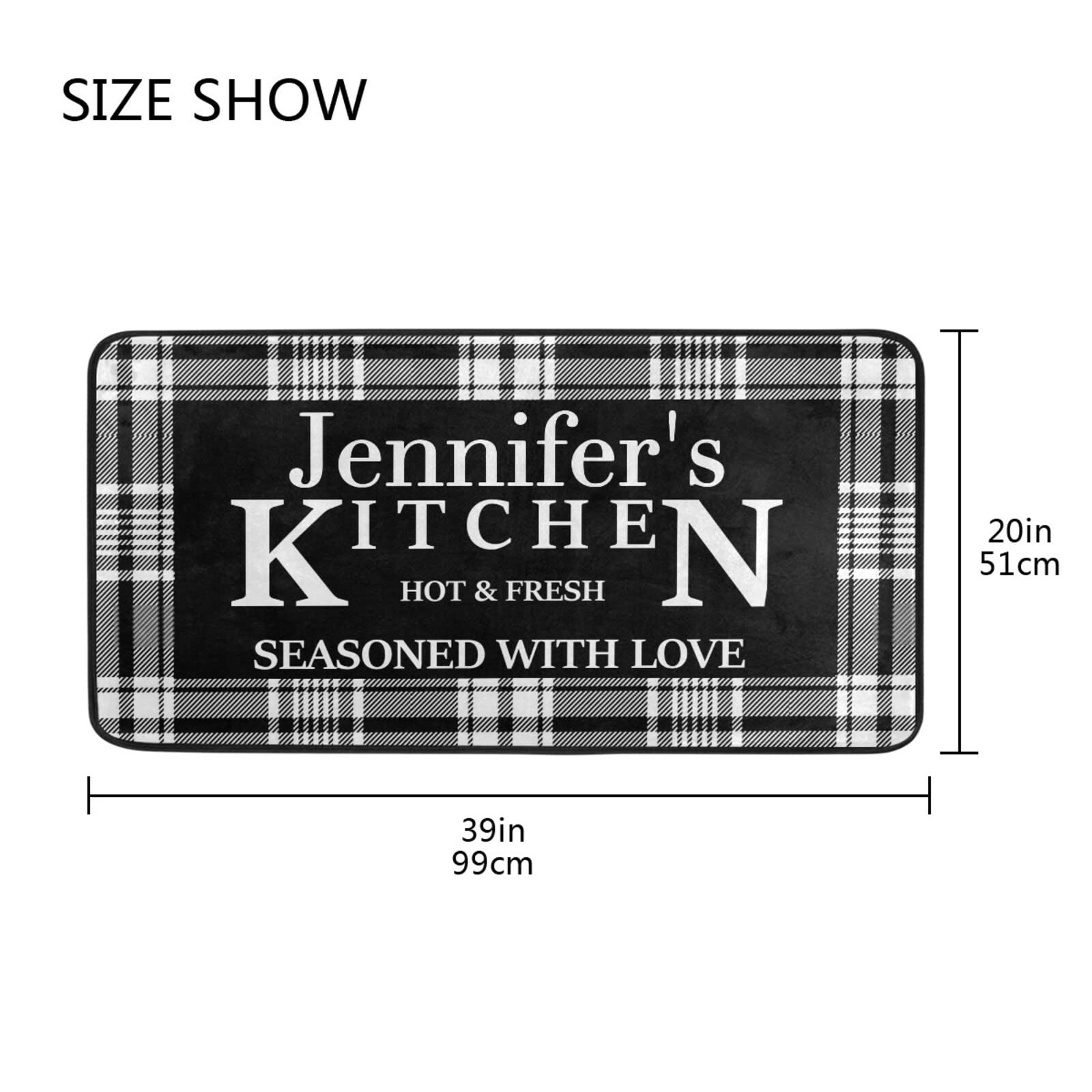 White Buffalo Plaid Custom Kitchen Rugs Non Slip Kitchen Floor Mats Cushioned Personalized Kitchen Mats and Rugs Anti Fatigue Mats for Bathroom Laundry Room Standing Home - 39x20 IN Seasoned Love