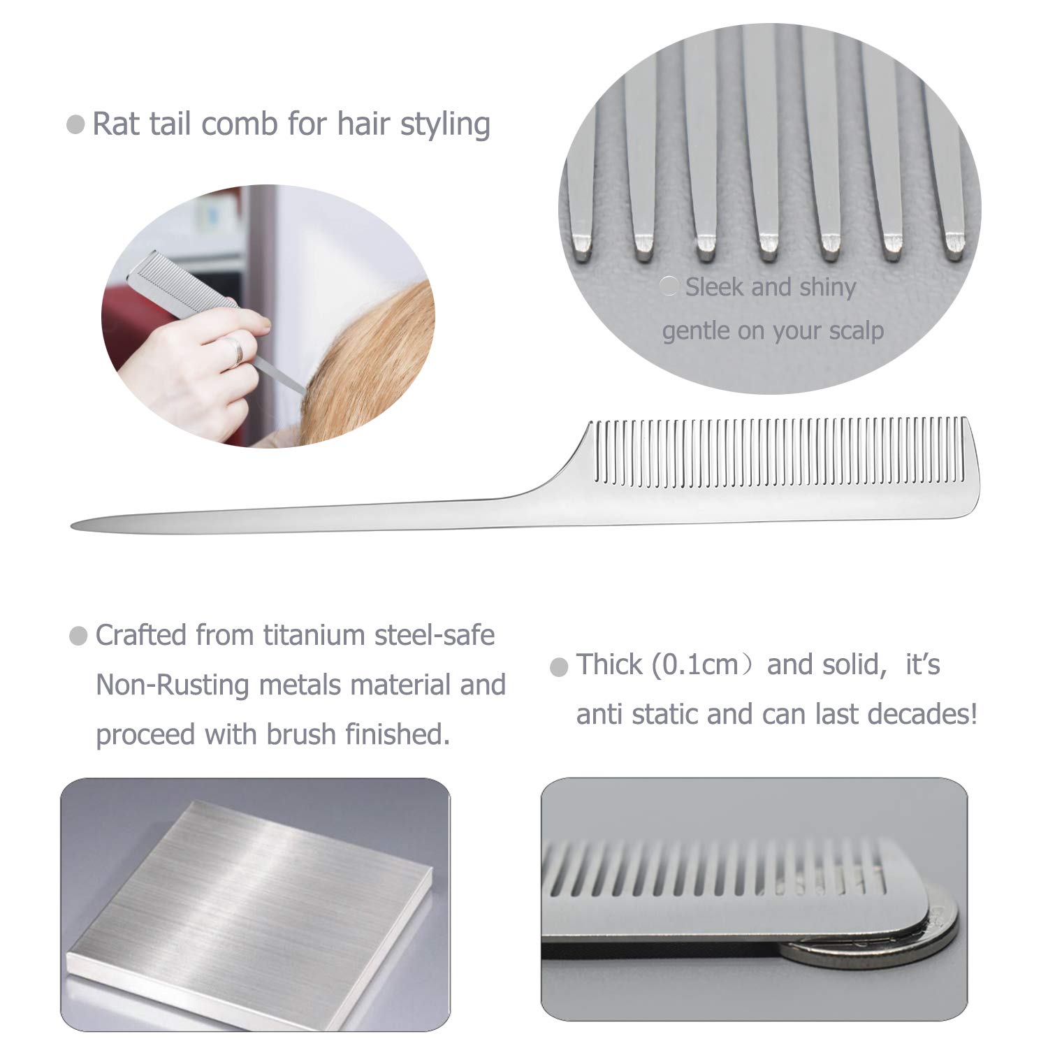 Rhamii 3PCS Metal Comb Set Anti-Static Gold Hair Comb For Men and Women Stainless Steel Cutting Combs