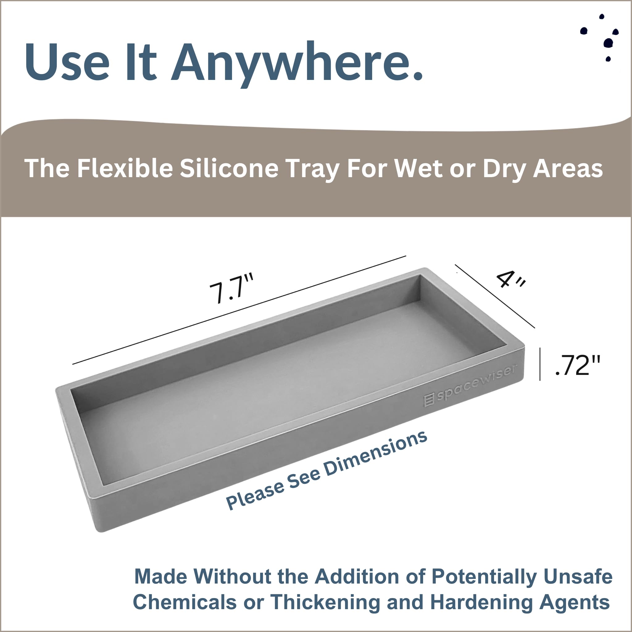 Spacewiser Countertop and Vanity Tray β Small 7.7" Silicone Soap Dispenser Tray, Shatterproof Flexible Bathroom Tray, Kitchen Sink Tray for Soap Bottles, Key Trinket Ring Tray, Original Silicone Tray