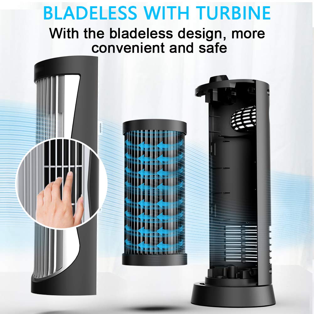 Small Tower Fan, Cooling Fan, 13 inch Desk Fan Electric Oscillating Tower, 2 Settings, Turbine Technology, Rotating Standing Fan for Home Office Tabletop
