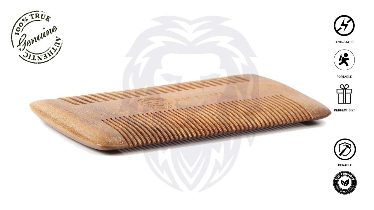 Premium Green Sandalwood Dual-Action Beard Comb with Protective Case β Perfect Beard & Mustache Grooming Companion & Gift by Man & Mane