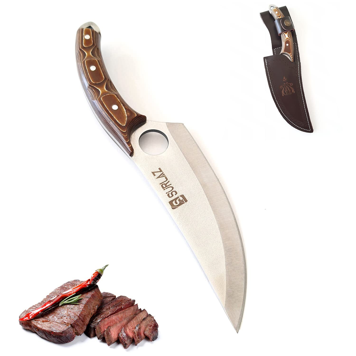 Surlaz Boning Knife for Meat Cutting, Sharp Fillet Knife, Brisket Trimming Knife, Butcher Boning Knife for Chef Knife, Camping Outdoor Knife, Gift for Boyfriend