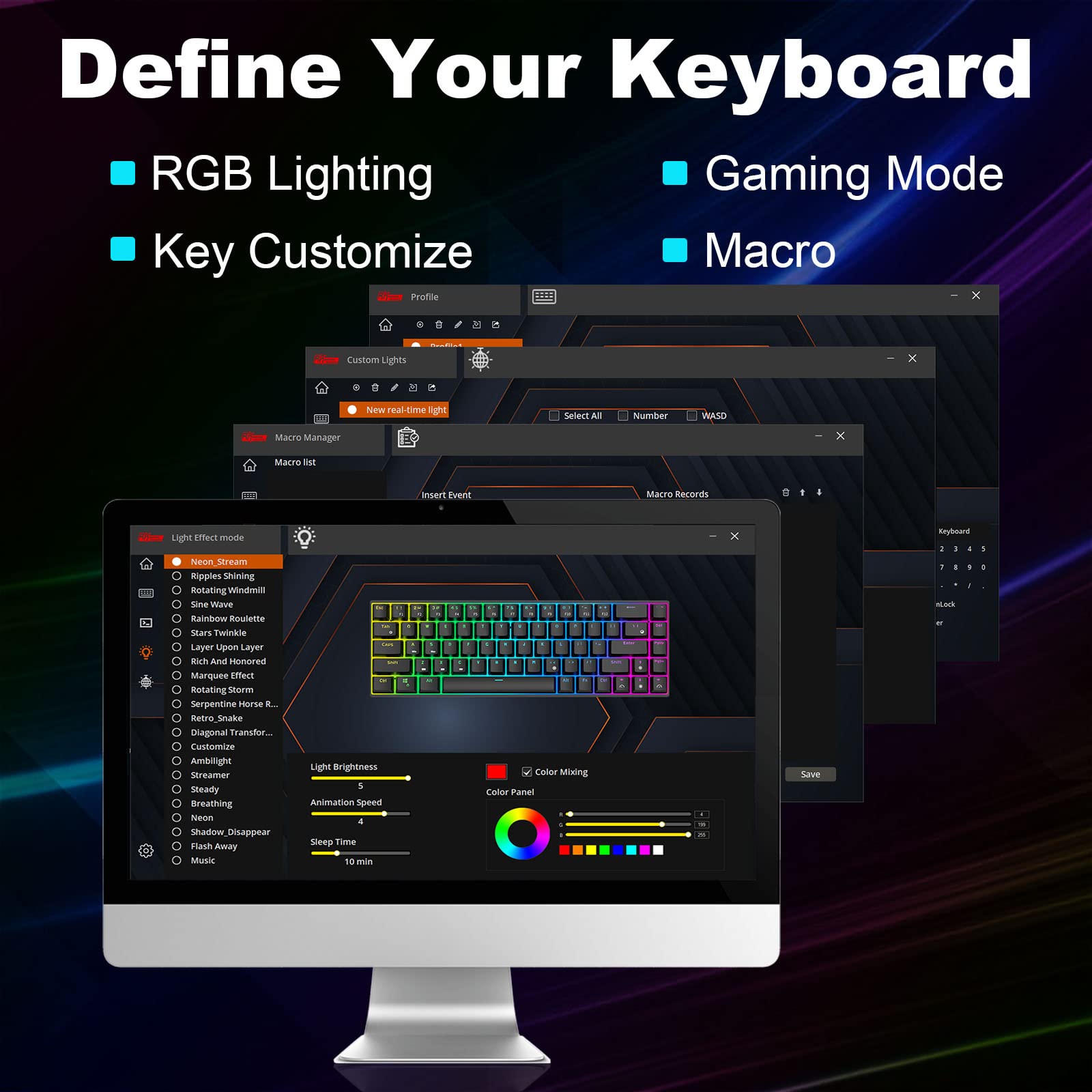 RK ROYAL KLUDGE RK68 (RK855) Wired 65% Mechanical Keyboard, RGB Backlit Ultra-Compact 60% Layout 68 Keys Gaming Keyboard, Hot Swappable Keyboard with Stand-Alone Arrow/Control Keys, Brown Switch White
