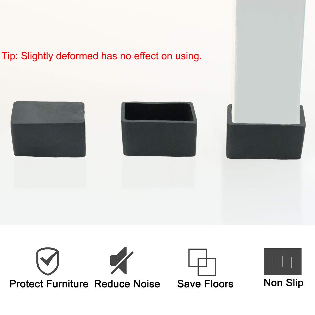 uxcell Rubber Furniture Table Chair Leg Rectangle Shape Foot Covers 40 x 20mm 40pcs Black