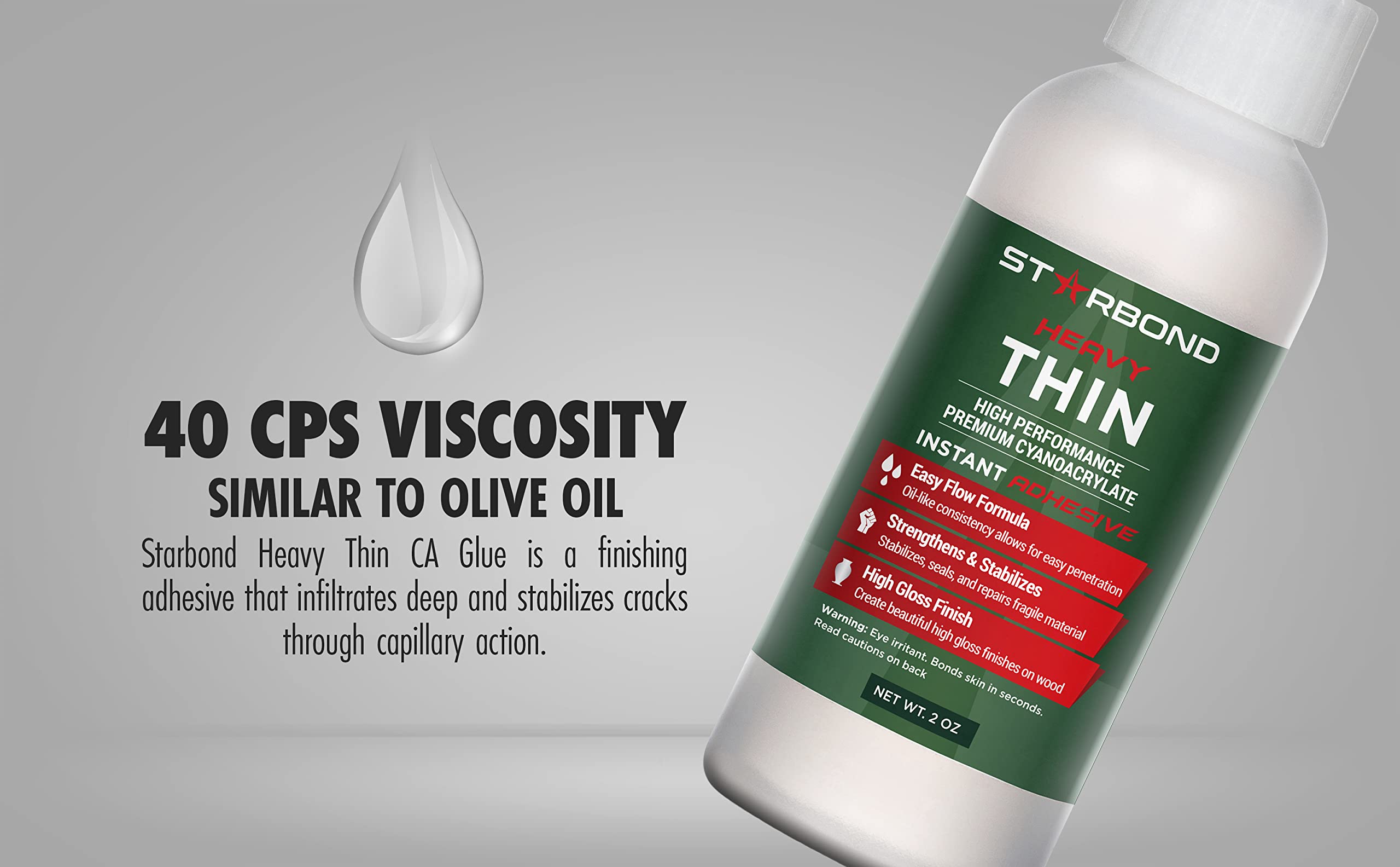 Premium Grade Cyanoacrylate (CA) Super Glue by STARBOND - 2 OZ "PRO Pack" (56-gram) - "CA Finish" Heavy Thin 40 CPS Viscosity Adhesive for Woodturning, CA Finish, Woodworking, Hobby Models, Inlay
