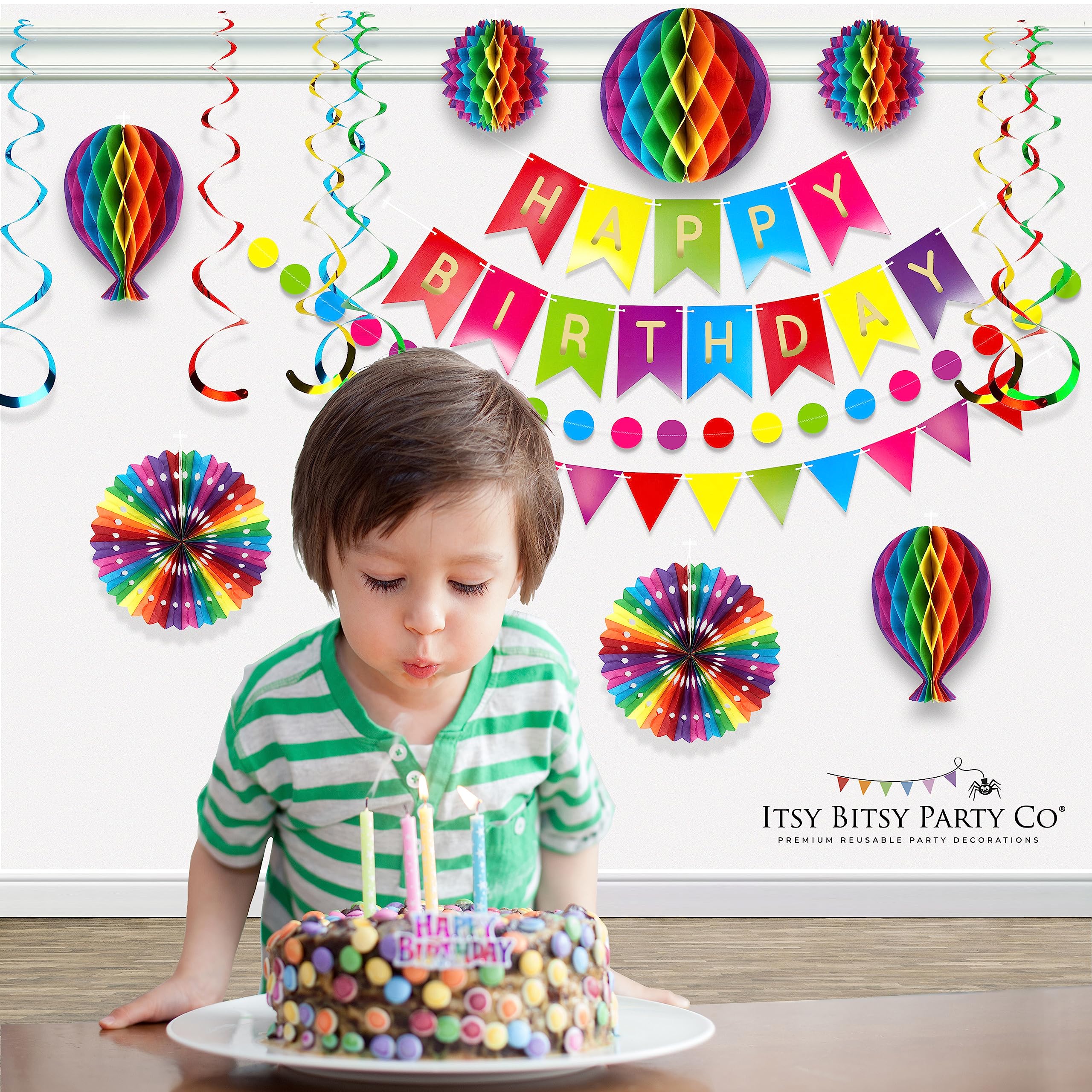 Premium Reusable Birthday Party Decorations - Birthday Decoration Set - Happy Birthday Banner, Honeycomb Decorations, Streamers, Paper Garland