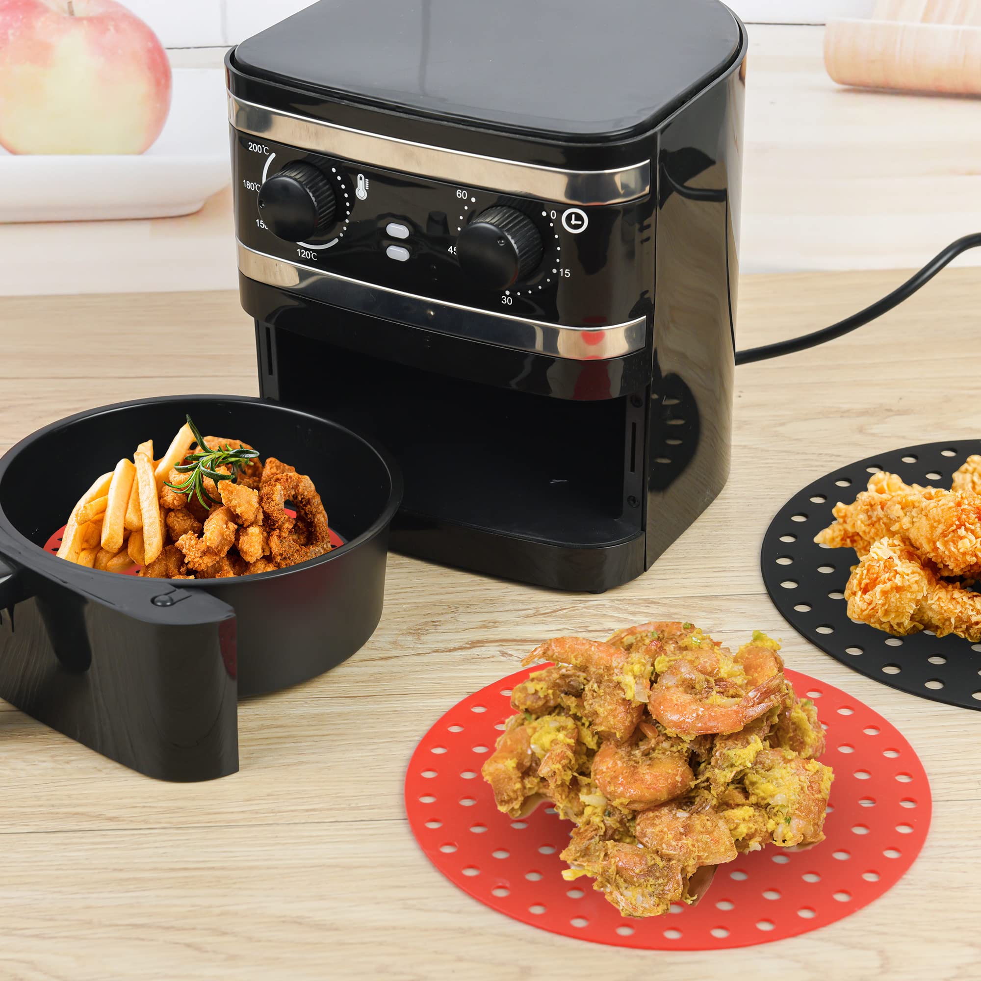 Viwehots Silicone Air Fryer Liners, Reusable Air Fryer Silicone Liners 4 Pack, Easy Clean Air Fryer Accessories, Non Stick Dia 8" Airfryer Accessory Parchment Replacement Basket Liners Mixing Color
