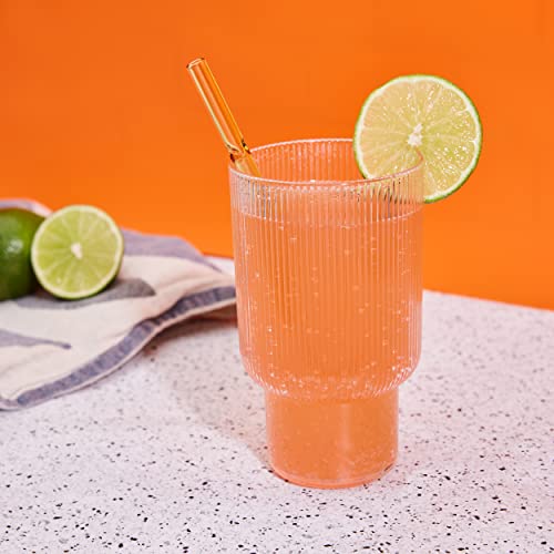 Sweeter Glass Drinking Straw Set | 3-Piece Sleek and Colorful Reusable Straws | 8MM x 10MM | Hot or Cold Drink | Eco-Friendly | Dishwasher Safe (Gold/Light Green/Orange)