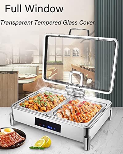 UZOURI 6 Qt Stainless Steel Chafing Dishes Silver Electro-Thermal Chafer Warmer Set with Touch Screen, Chafing Dishes Buffet for Wedding Kitchen Party Banquet Dining,B (B)