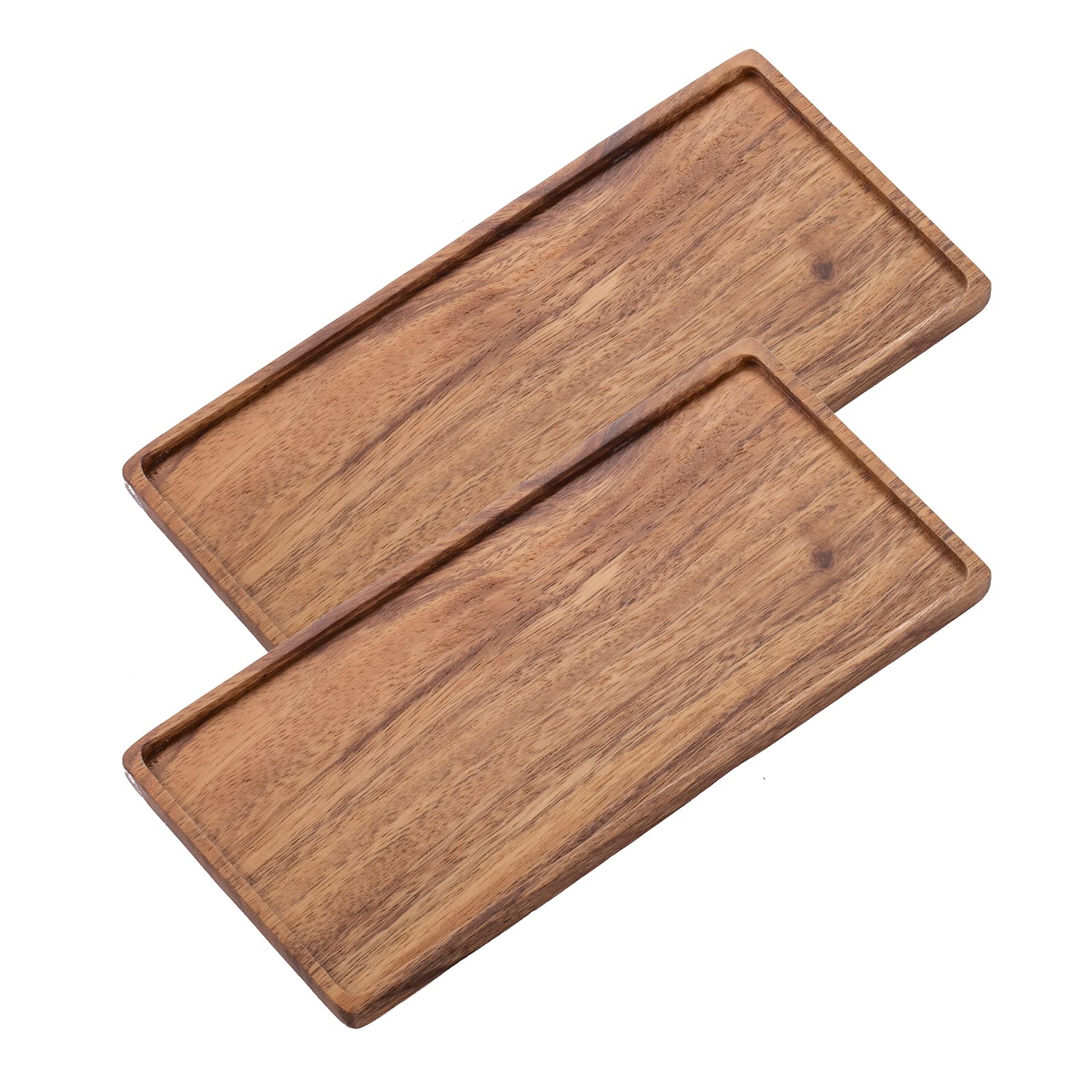 Vandroop Wooden Serving Platter, Small Decorative Trays for Parties, Appetizers, Tea/Coffee, and Cheese, Handcrafted Wooden Board Set of 2 (9.8"×4.6")