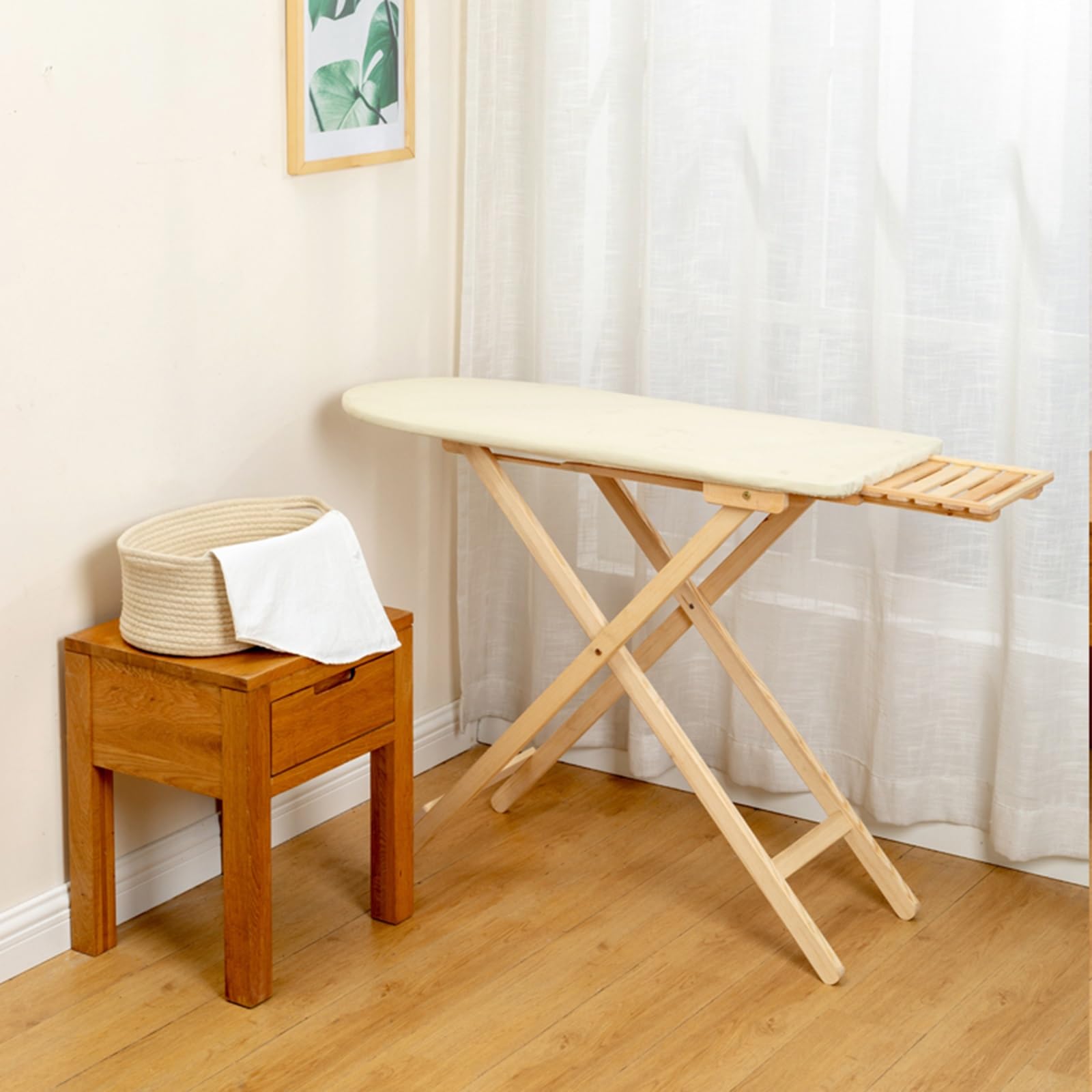 Solid Wood Ironing Board, Home Use, Ironing Rack, Foldable Standard Size, Adjustable Height, with Foam Pad and Cotton Cover, (Small : A)