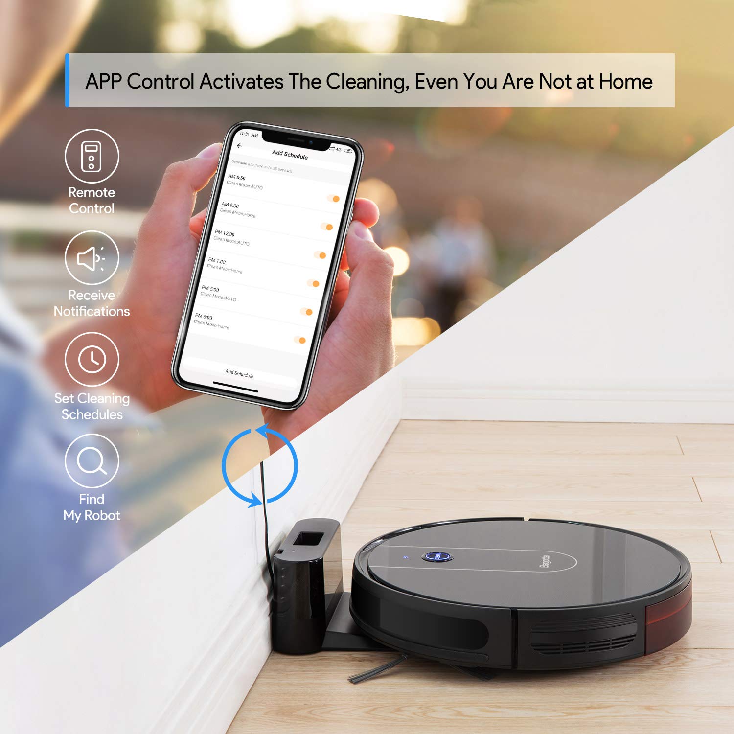 Robot Vacuum - 1600PA Wi-Fi Connected APP Schedule Cleaning Robotic Vacuum Cleaner , Striped Panel, 2.7" Super-Slim, Boundary Strips Included, Ideal for Pet Hair, Hard Floors, Carpets