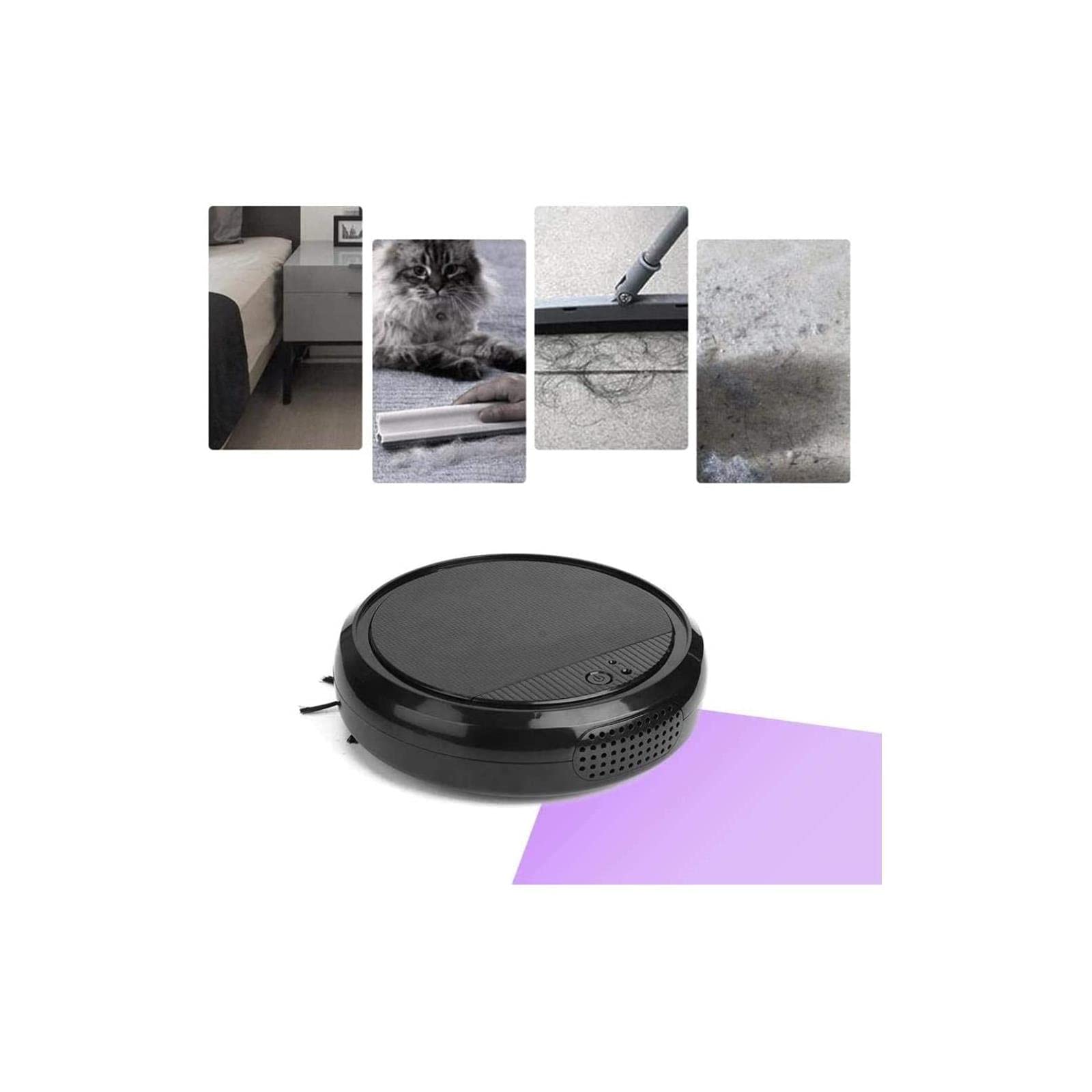 Robot Vacuum Cleaner Mop, Multi-Functional Intelligent Ultraviolet Light Sweeping Robot, Quiet Low Noise Vacuum Cleaner for Pet Hair, Carpet, Hard Floor, Dust, Stains(Black)