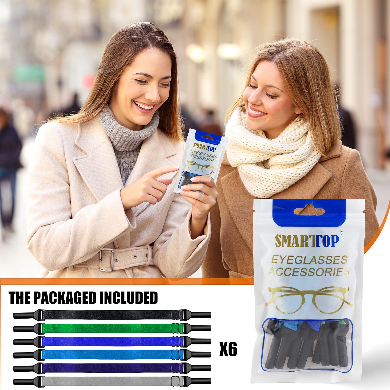 SMARTTOP Adjustable Glasses Strap-6 Pack No Tail Eyeglass Straps Eyewear Retainer Sport Unisex Sunglass Straps Holder