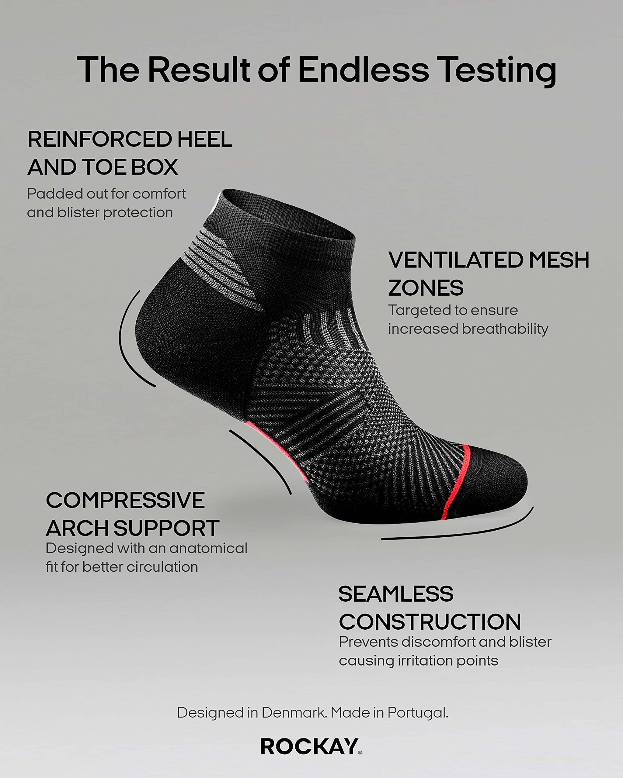 Rockay Flare Running Socks for Men and Women, Cushion, Quarter Cut, Arch Support, 100% Recycled, Anti-Odor (1 Pair)