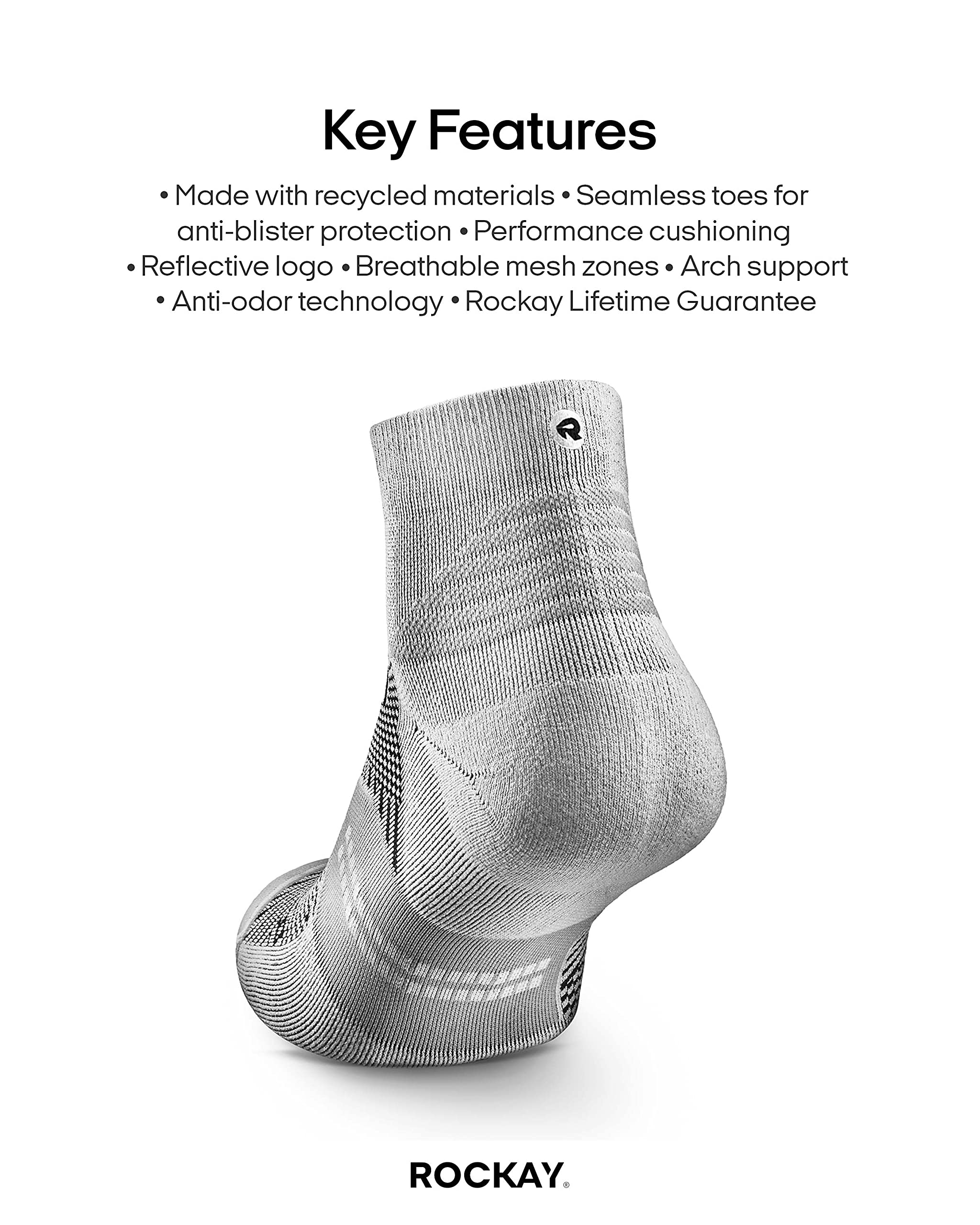 Rockay Flare Running Socks for Men and Women, Cushion, Quarter Cut, Arch Support, 100% Recycled, Anti-Odor (1 Pair)